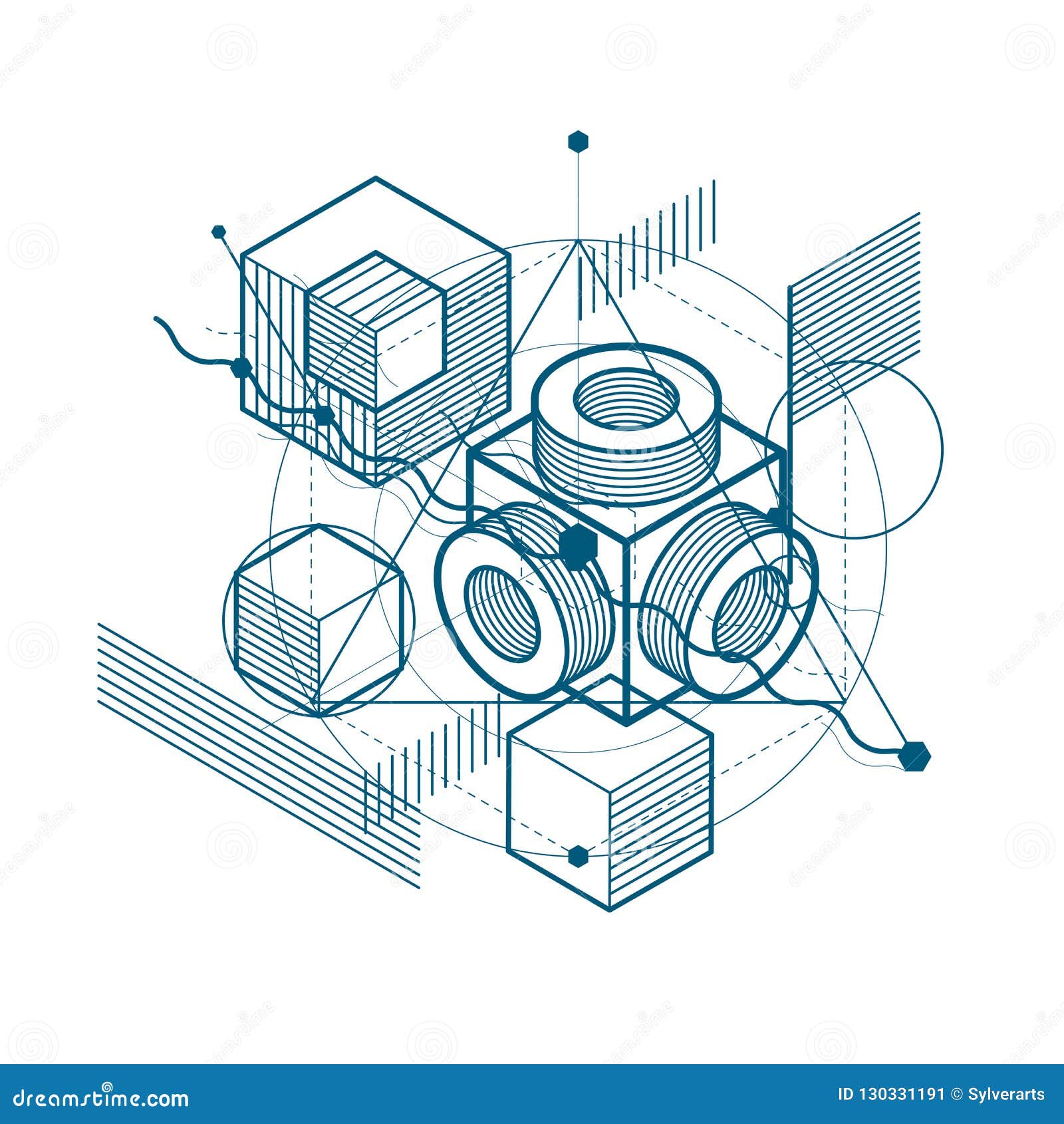 Isometric Abstract Background with Lines and Other Different Elements ...