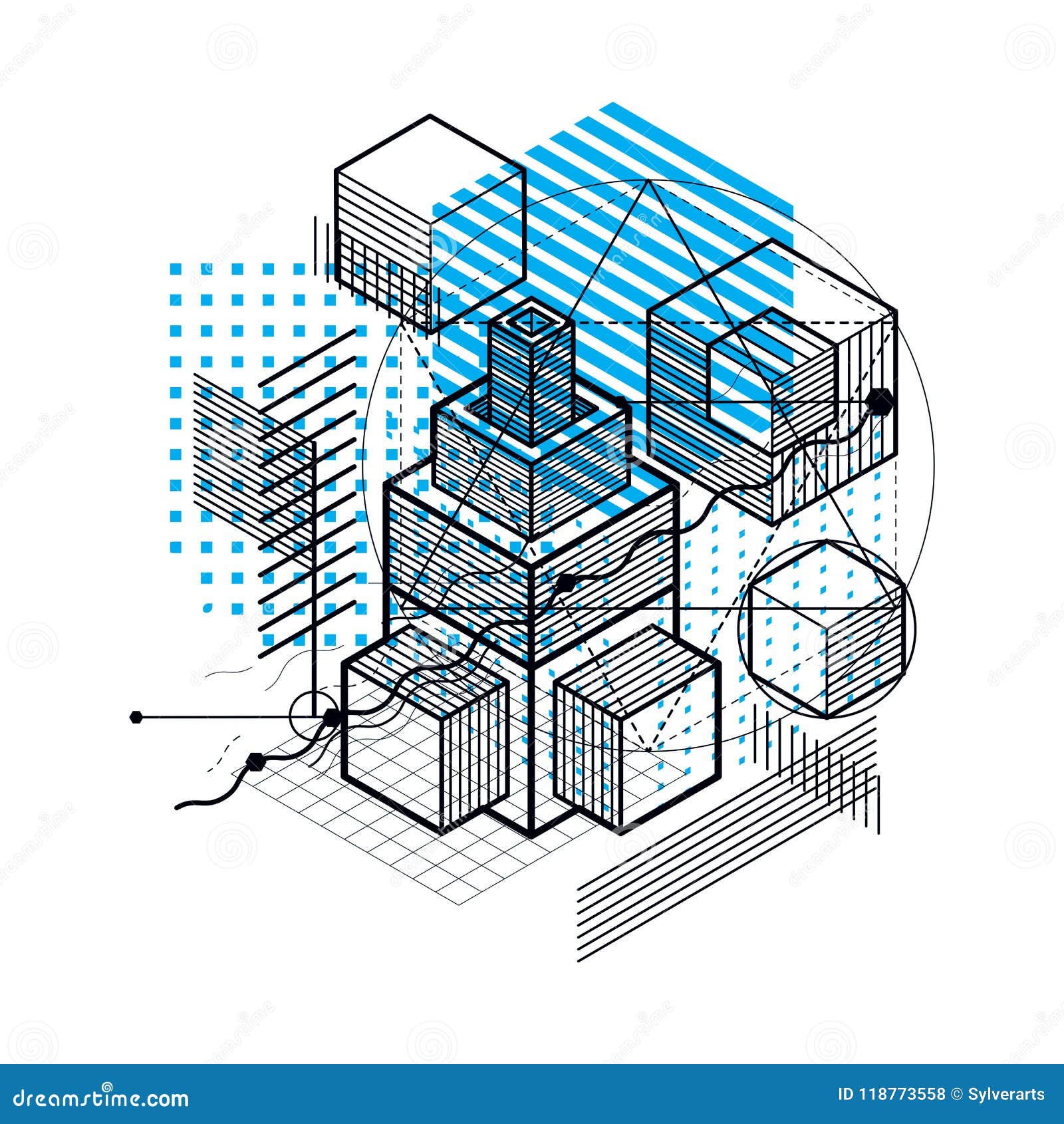Isometric Abstract Background with Lines and Other Different Elements ...
