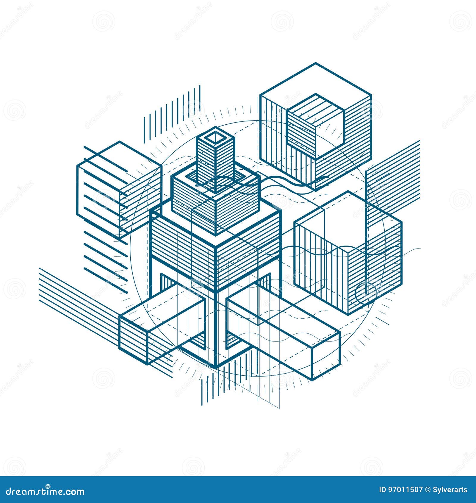 Isometric Abstract Background with Lines and Other Different Elements ...