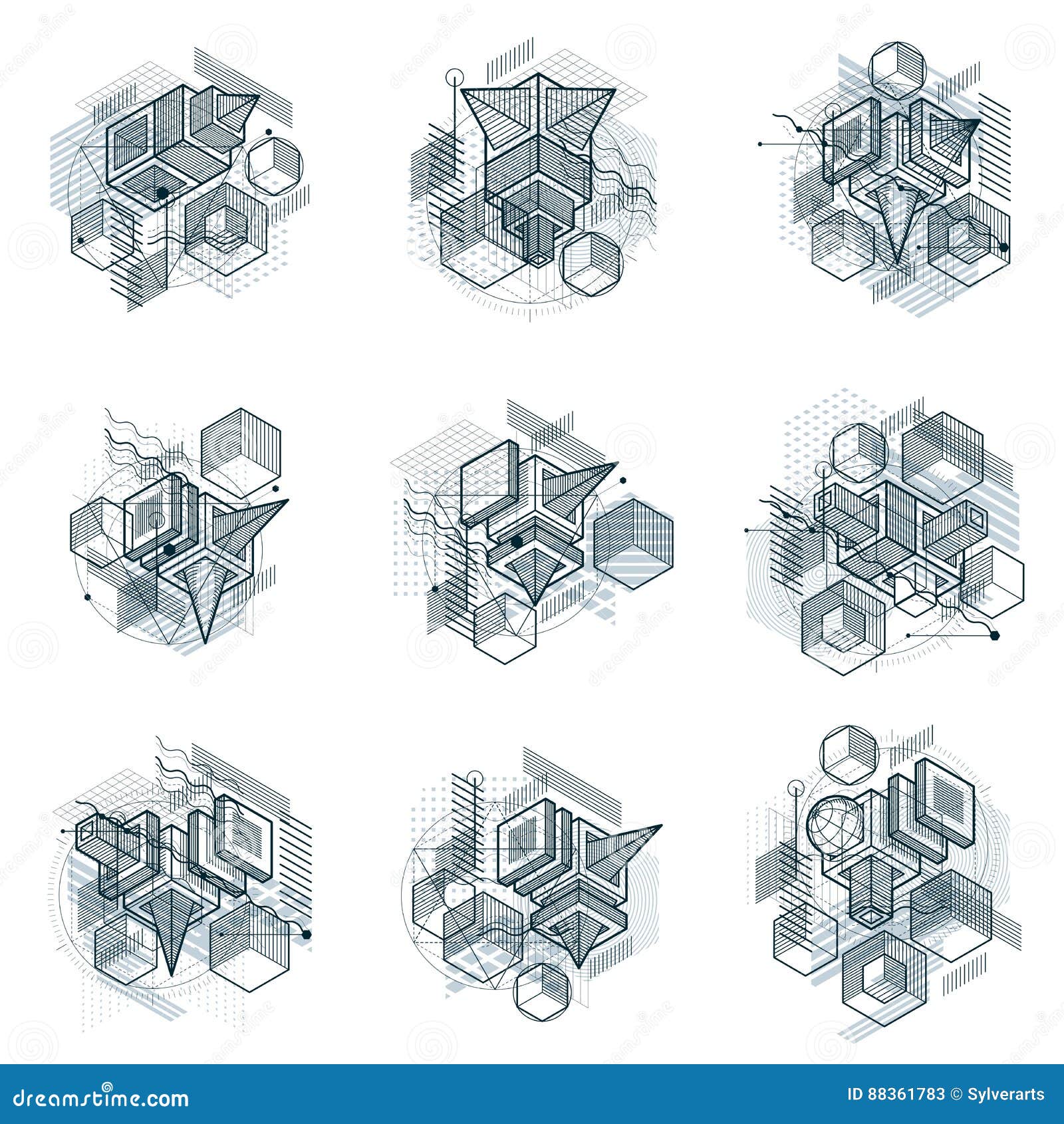 Isometric Abstract Backgrounds with Lines and Other Different Elements ...