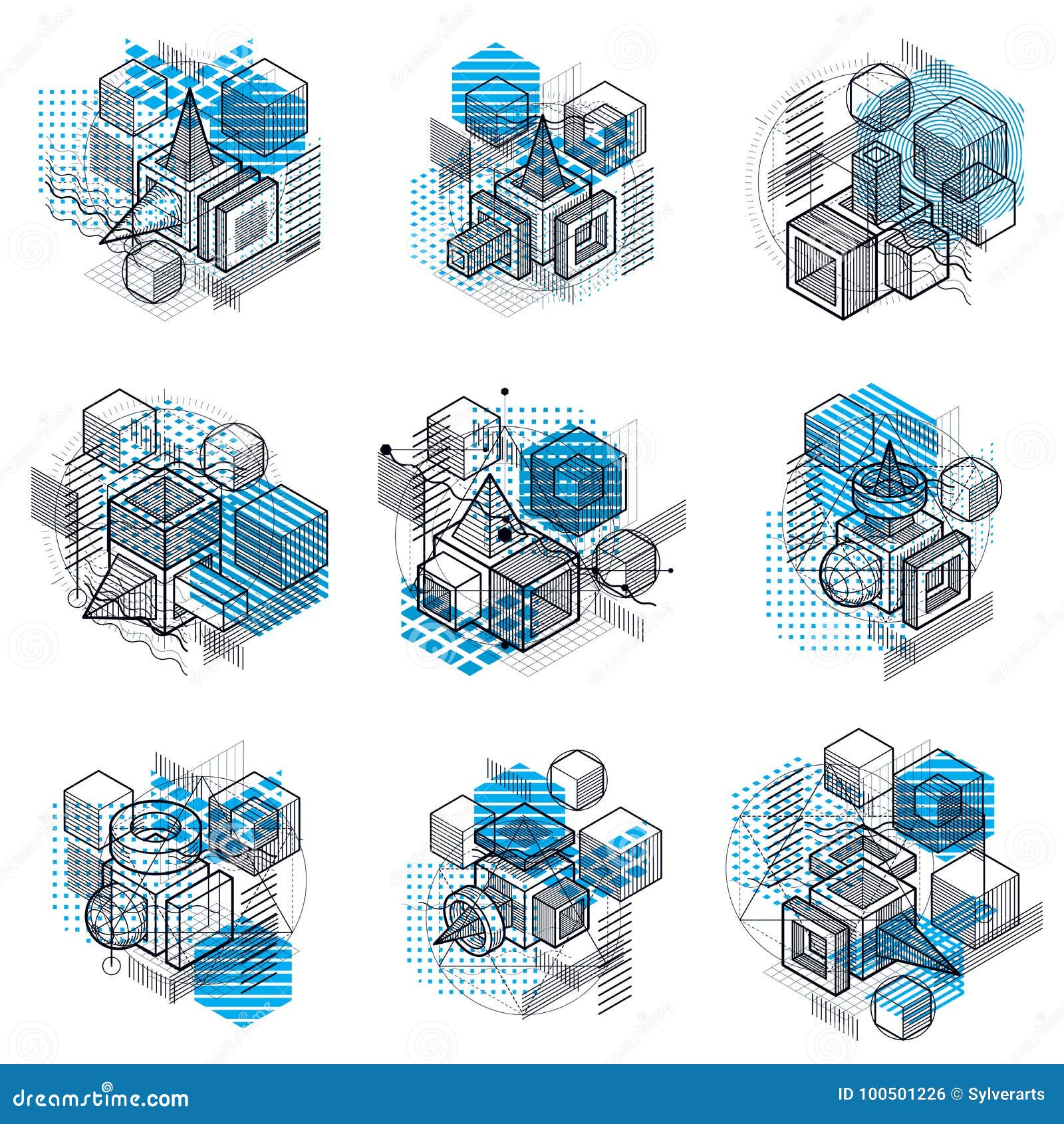 Isometric Abstract Backgrounds with Lines and Other Different Elements ...