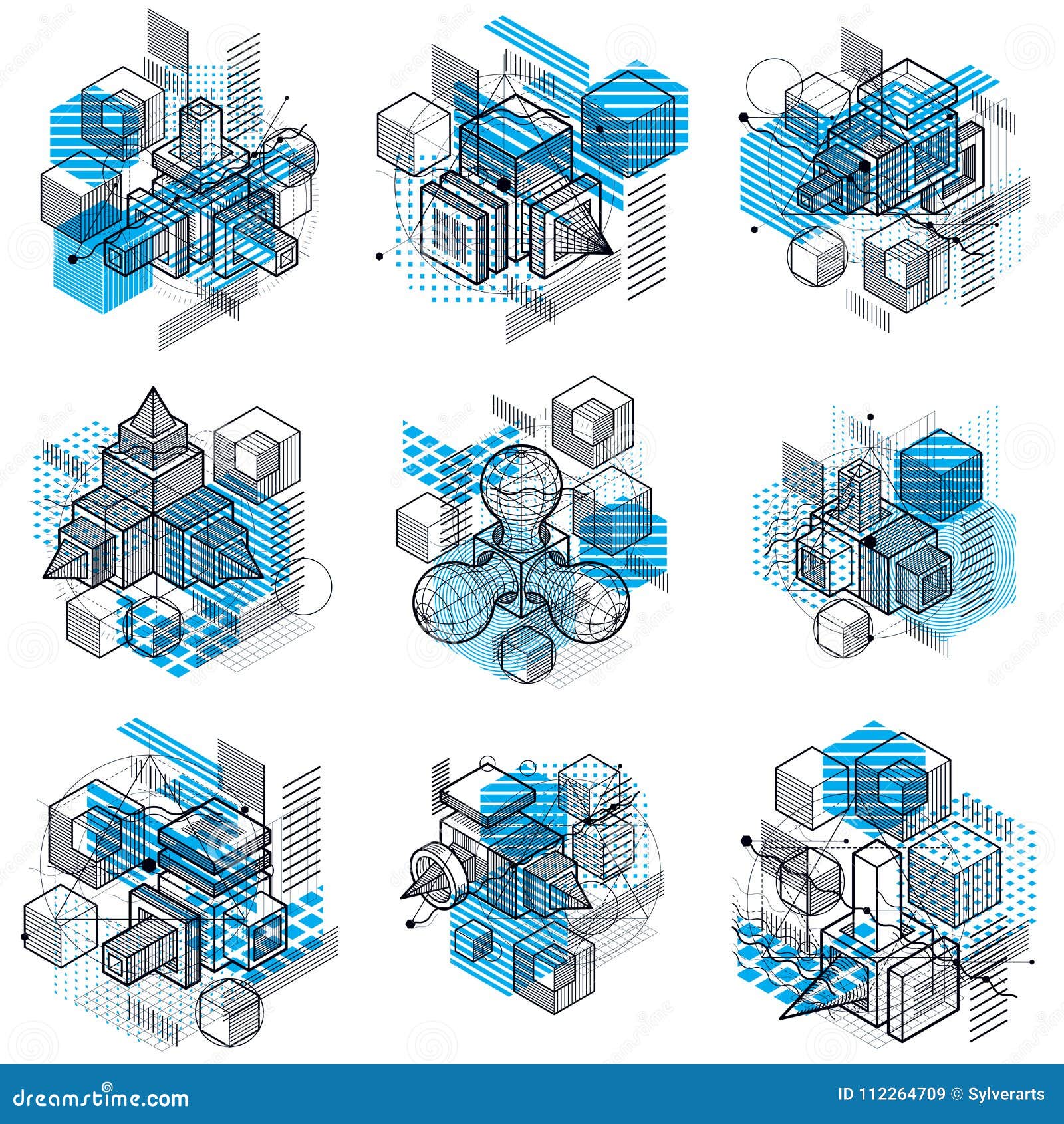 Isometric Abstract Backgrounds with Lines and Other Different Elements ...