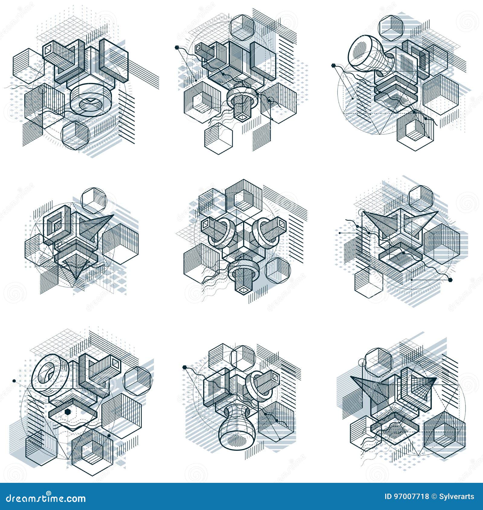 Isometric Abstract Backgrounds with Lines and Other Different Elements ...