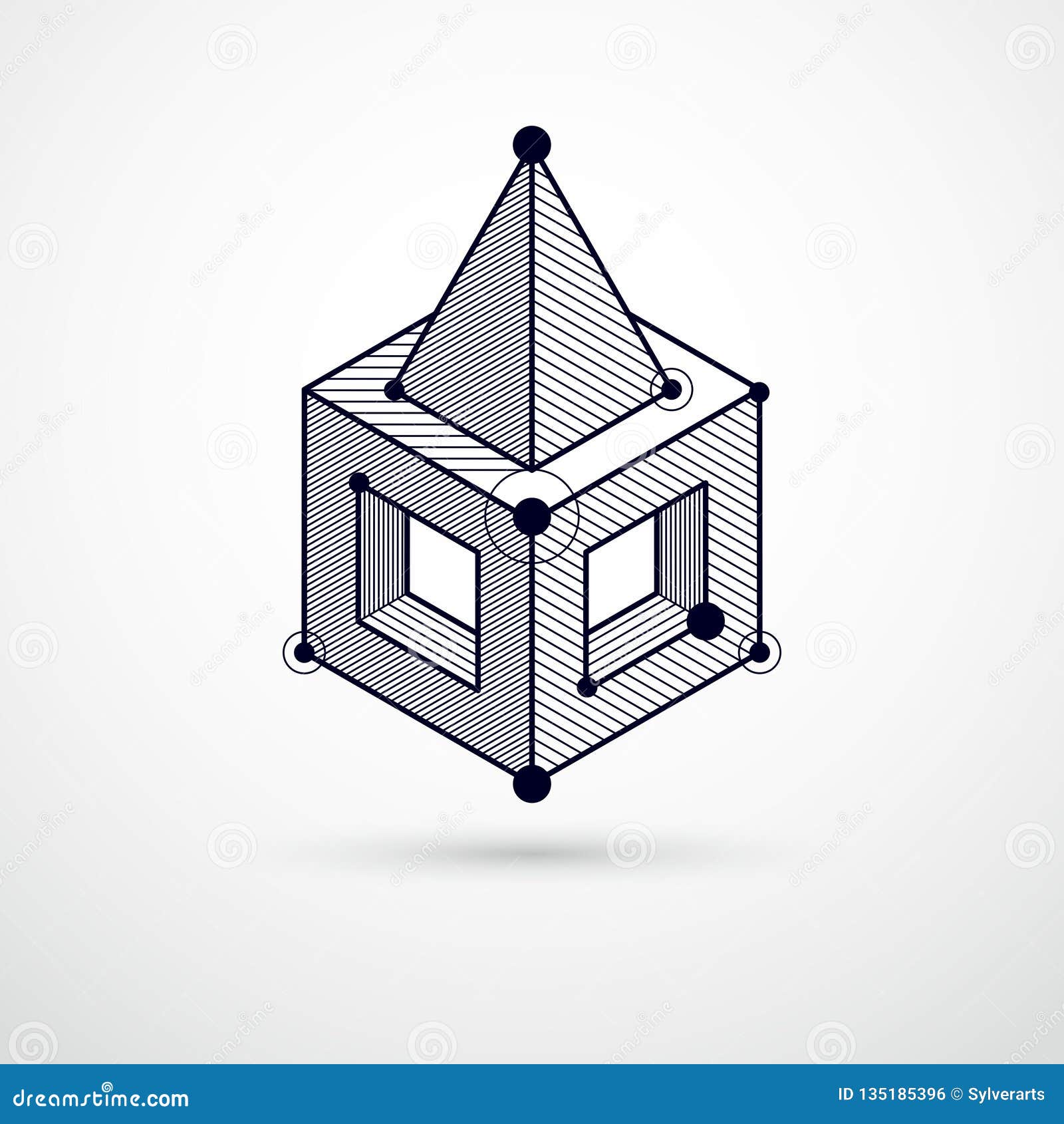 Isometric Abstract Black and White Background with Linear Dimensional ...