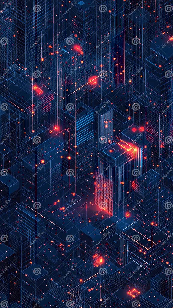 Isometric Abstract Data Network Illustration with Digital Elements in a ...