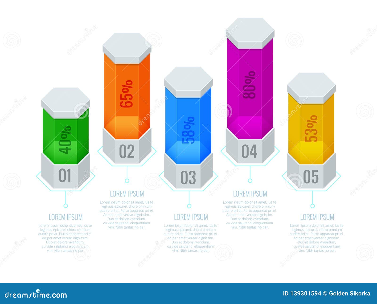Isometric Abstract Infographic Template with a Five Steps for Success ...
