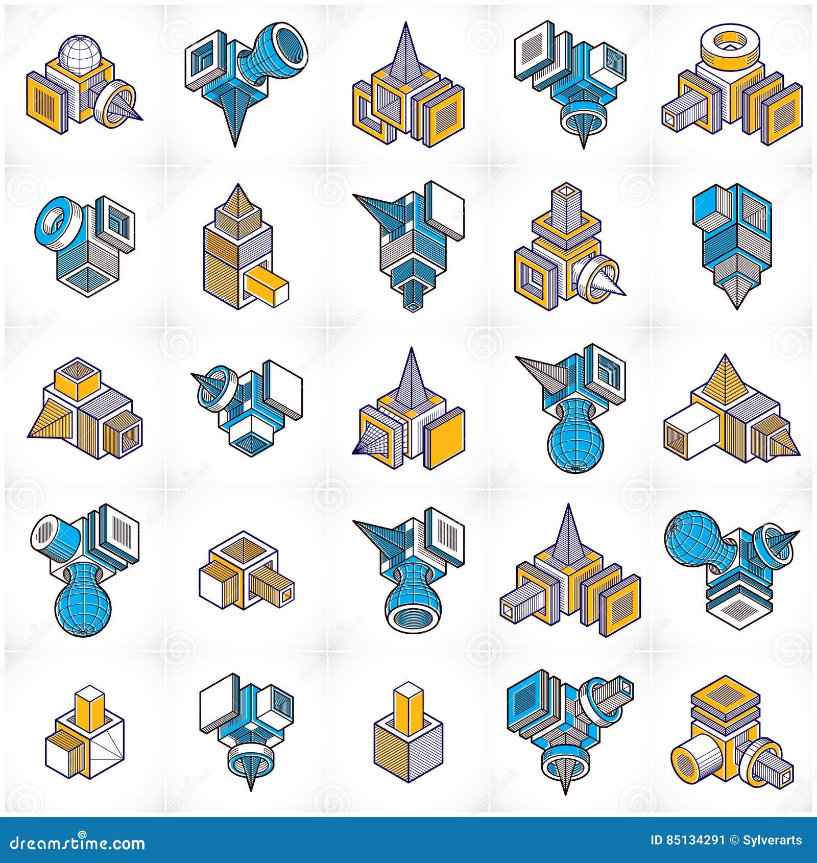 Isometric Abstract Vector Shapes Set. Stock Vector - Illustration of ...