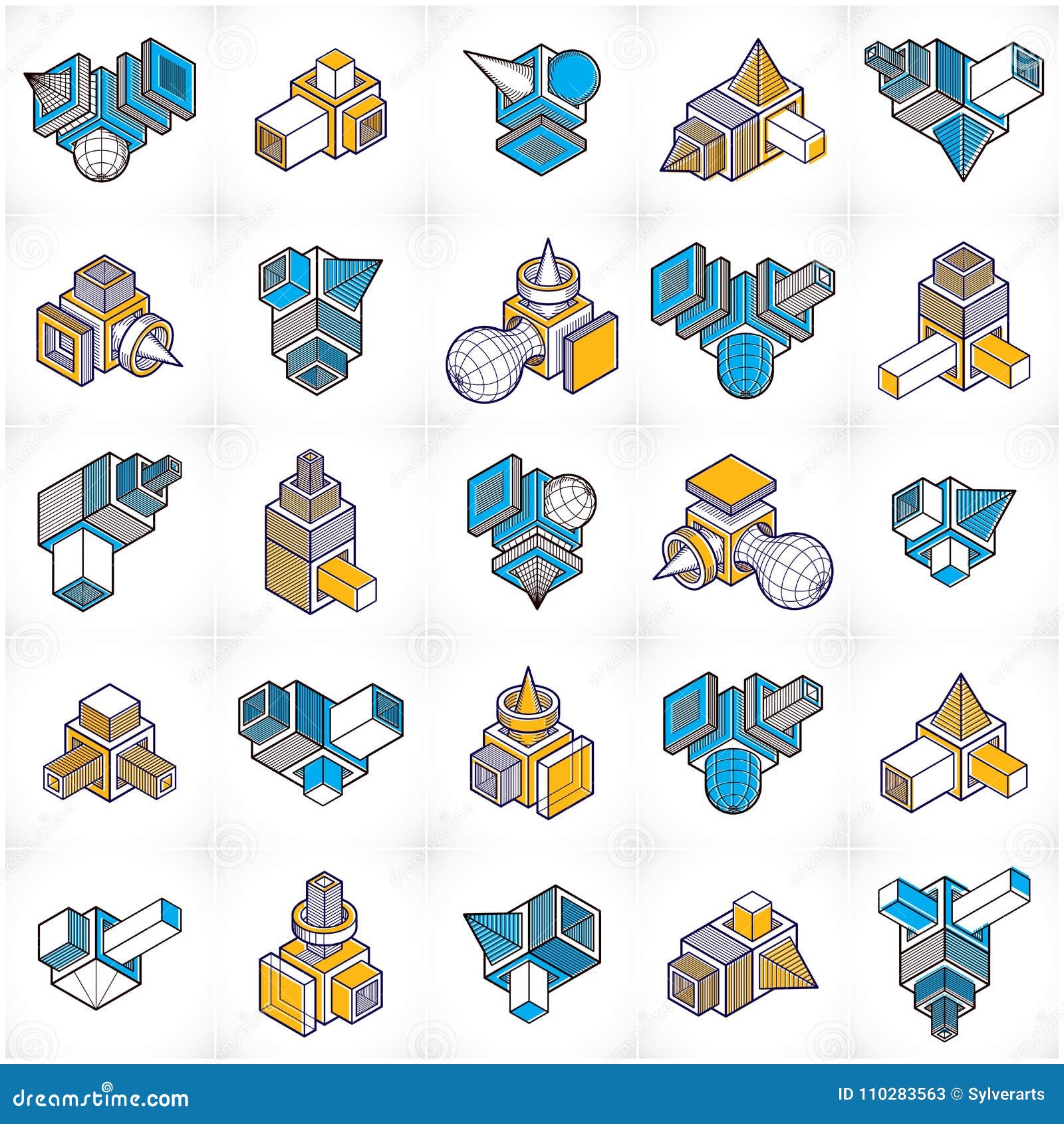 Isometric Abstract Vector Shapes Set. Stock Vector - Illustration of ...