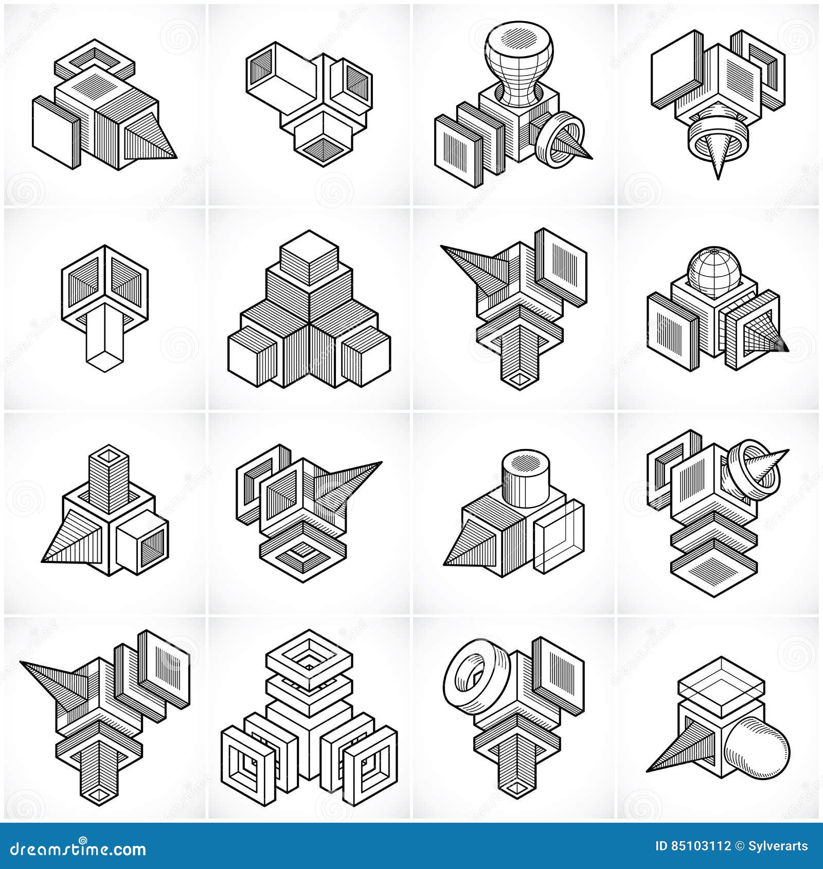 Isometric Abstract Vector Shapes Set. Stock Vector - Illustration of ...