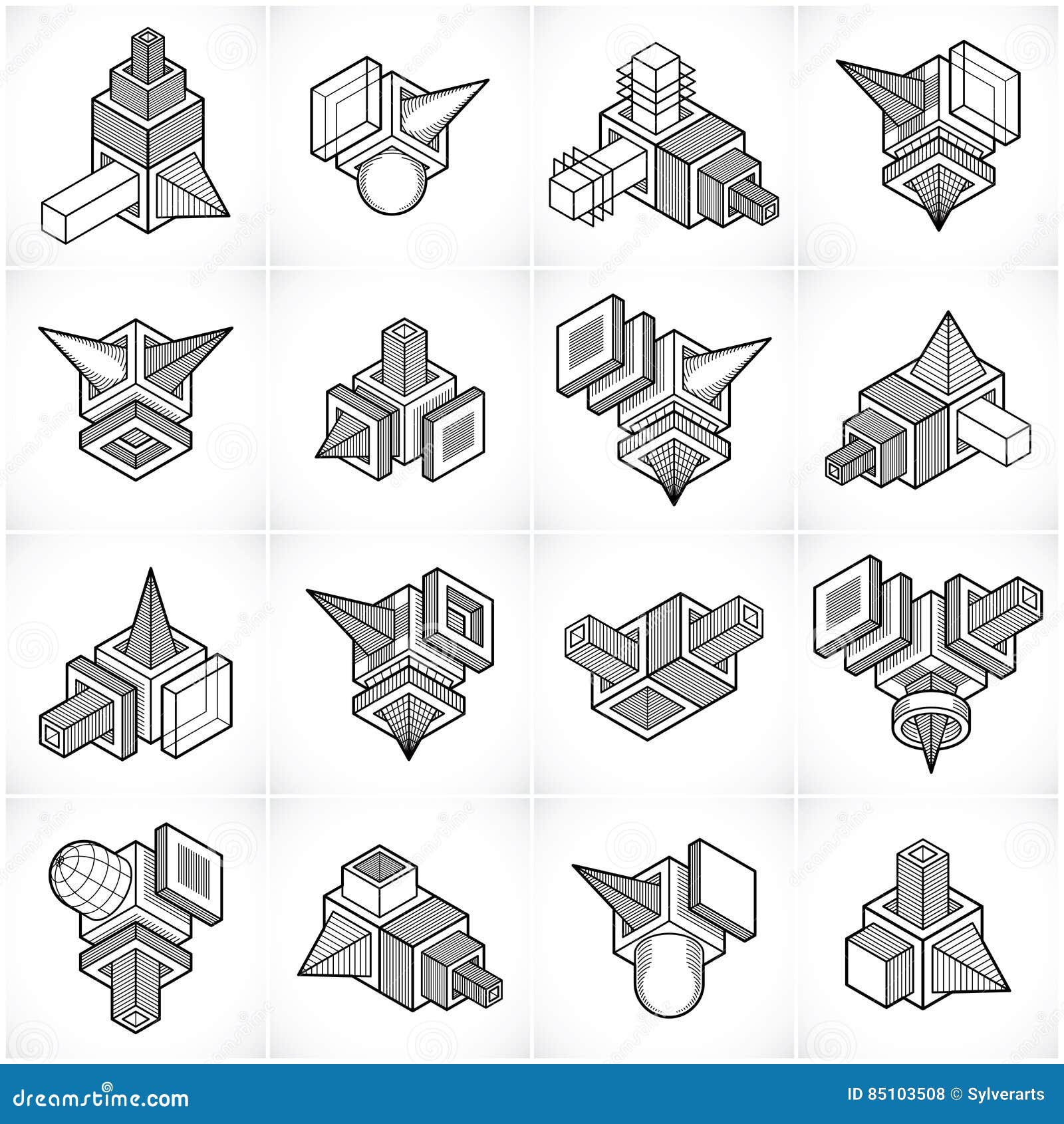 Isometric Abstract Vector Shapes Set. Stock Vector - Illustration of ...