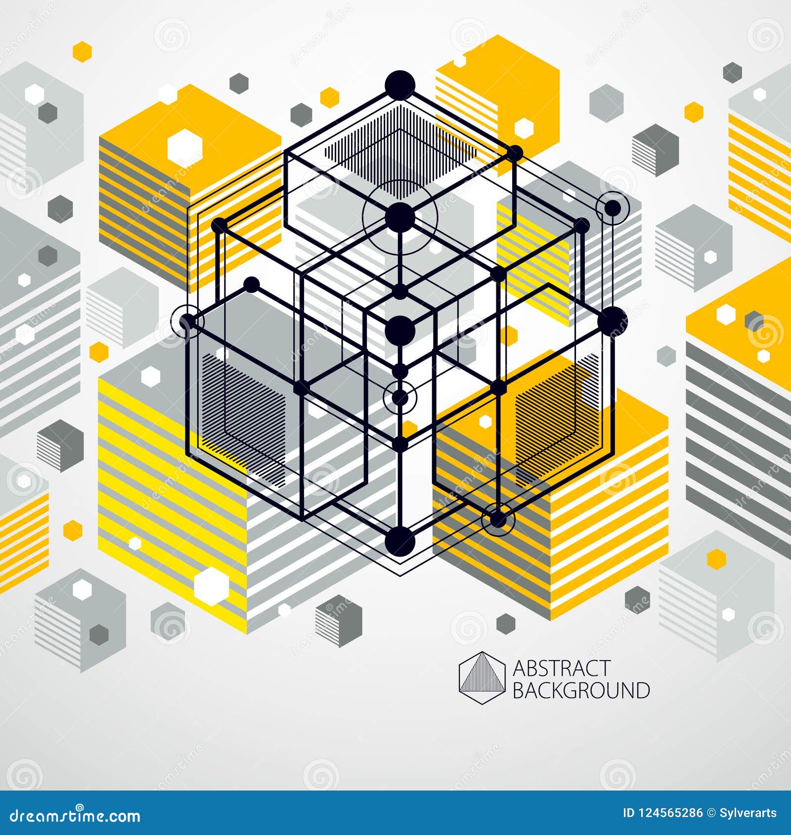 Isometric Abstract Yellow Background with Linear Dimensional Cub Stock ...
