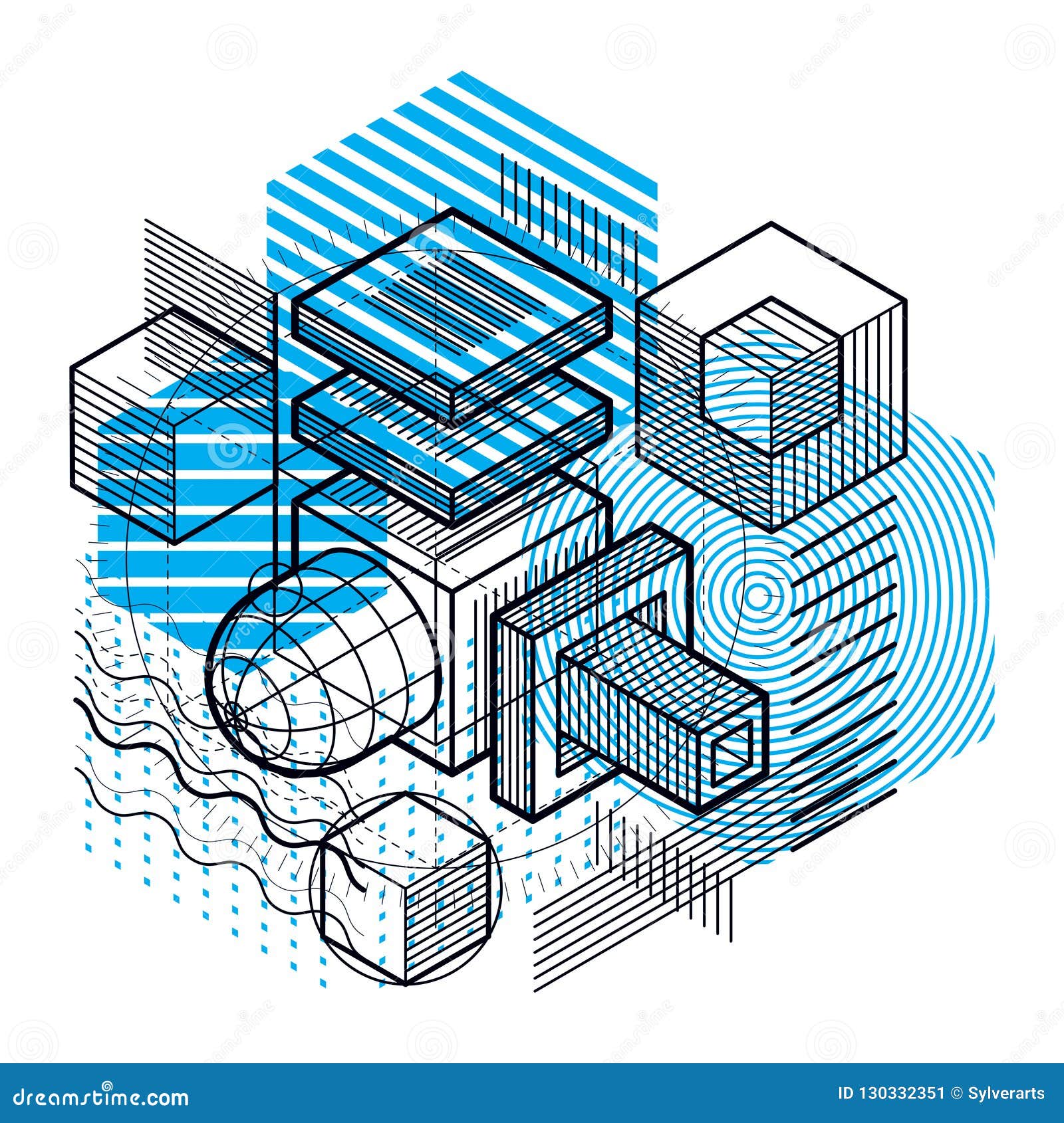 Isometric Abstraction with Lines and Different Elements, Vector Stock ...