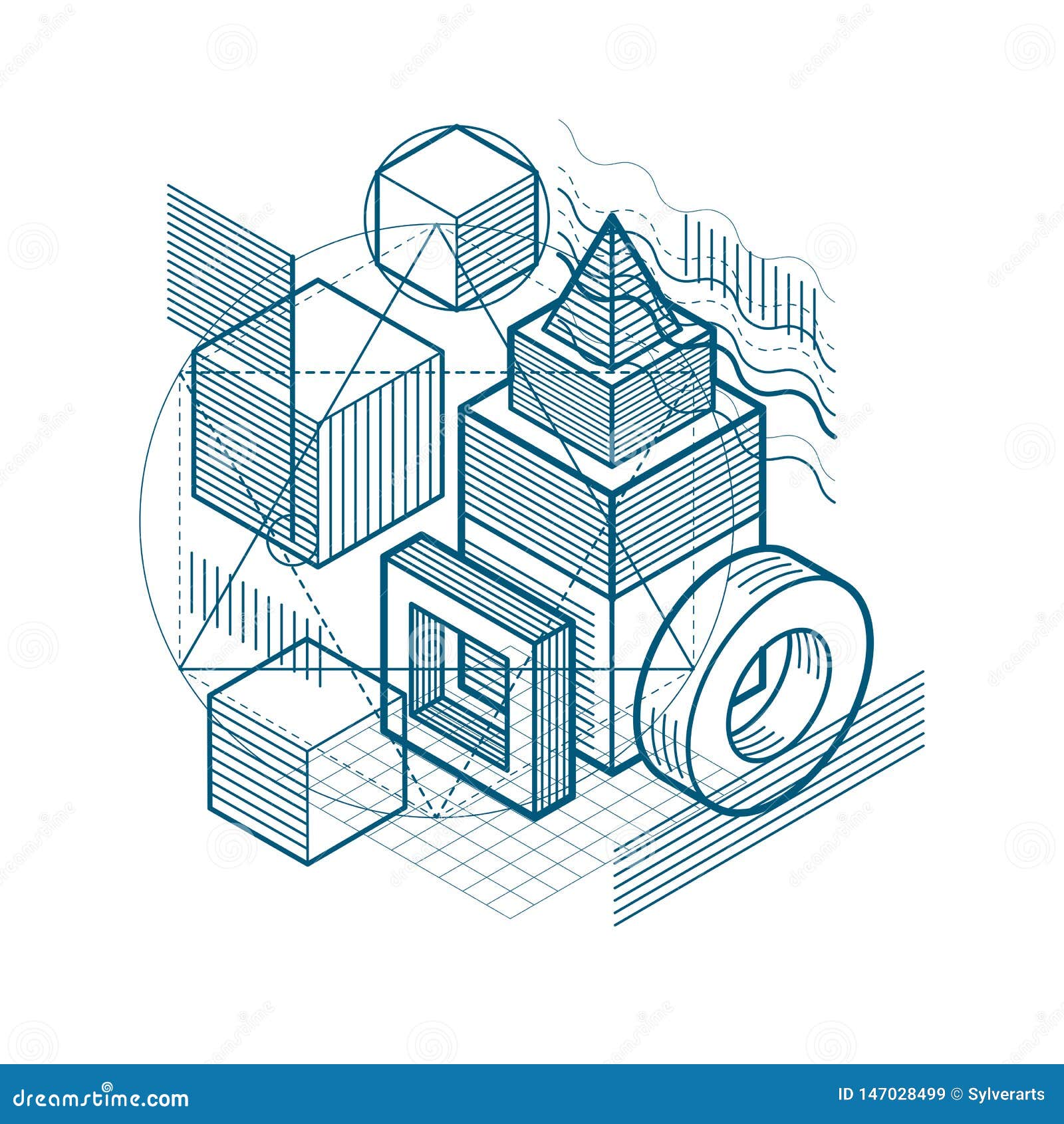 Isometric Abstraction with Lines and Different Elements, Vector ...