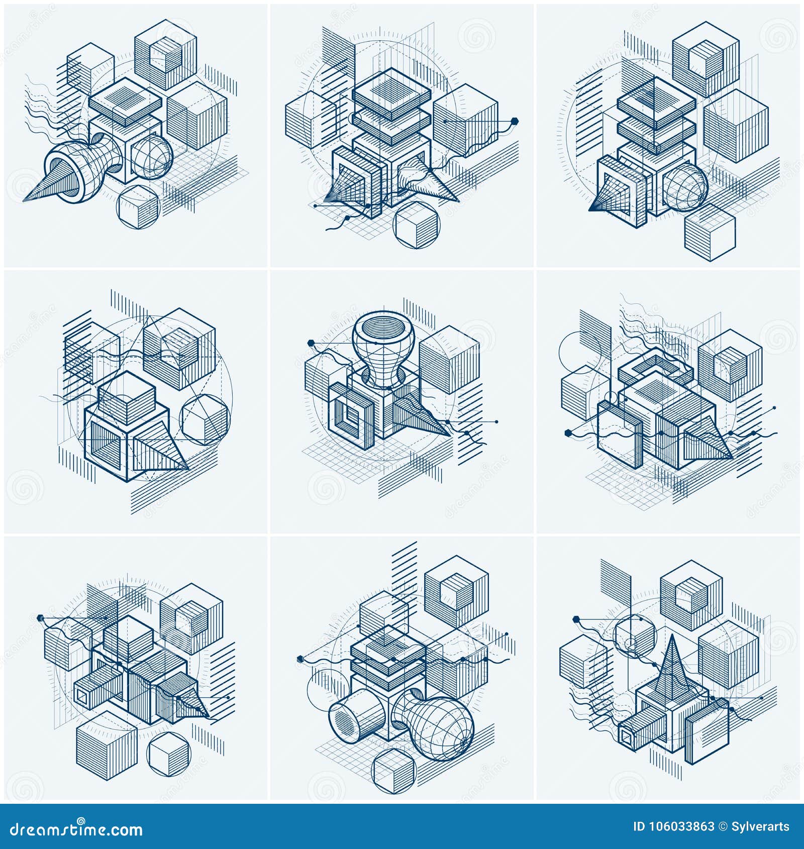 Isometric Abstractions with Lines and Different Elements, Vector Stock ...