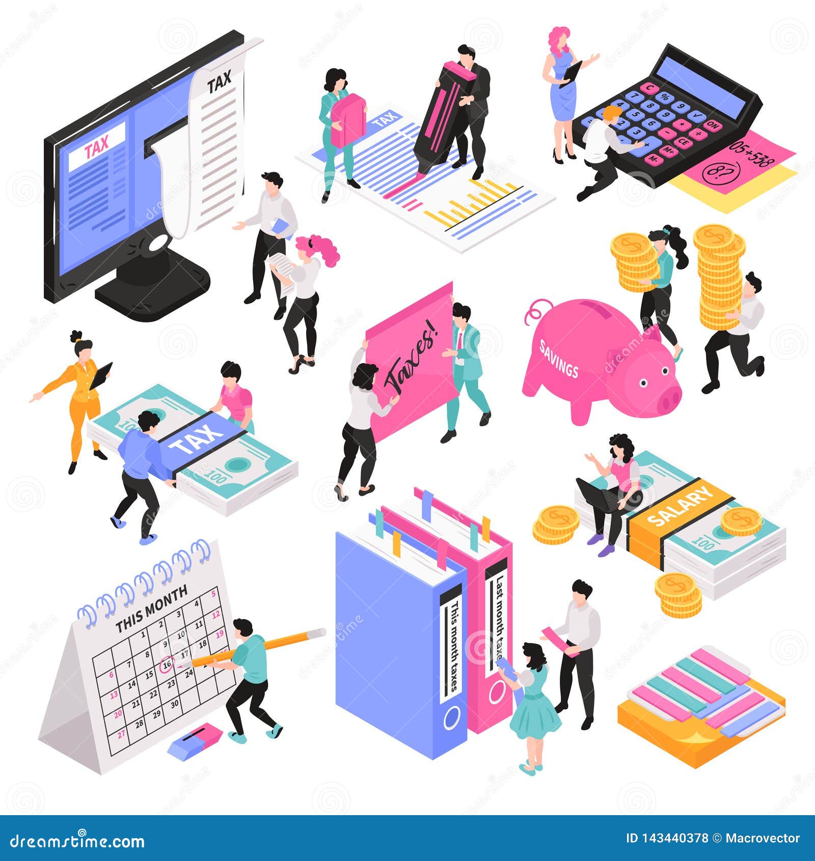 Accounting Elements Isometric Set Stock Vector - Illustration of ...