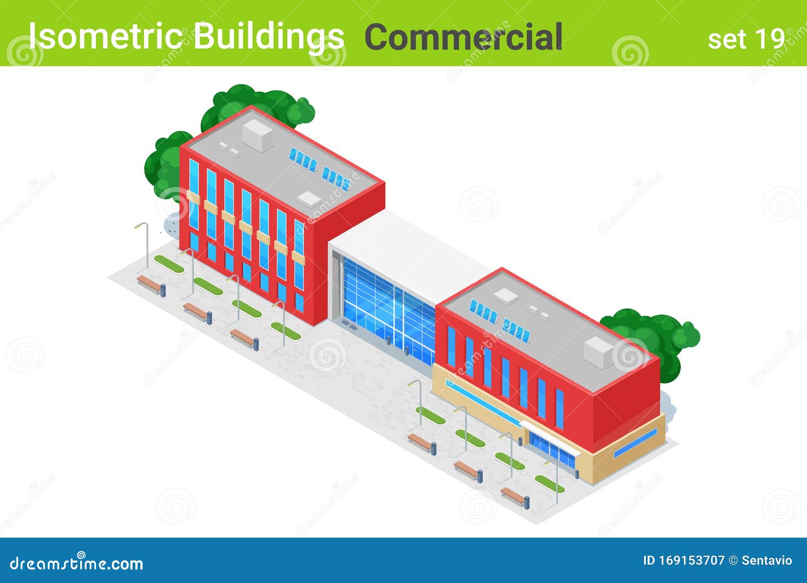 Isometric Buildings Commercial Flat Vector Collection Stock Vector ...