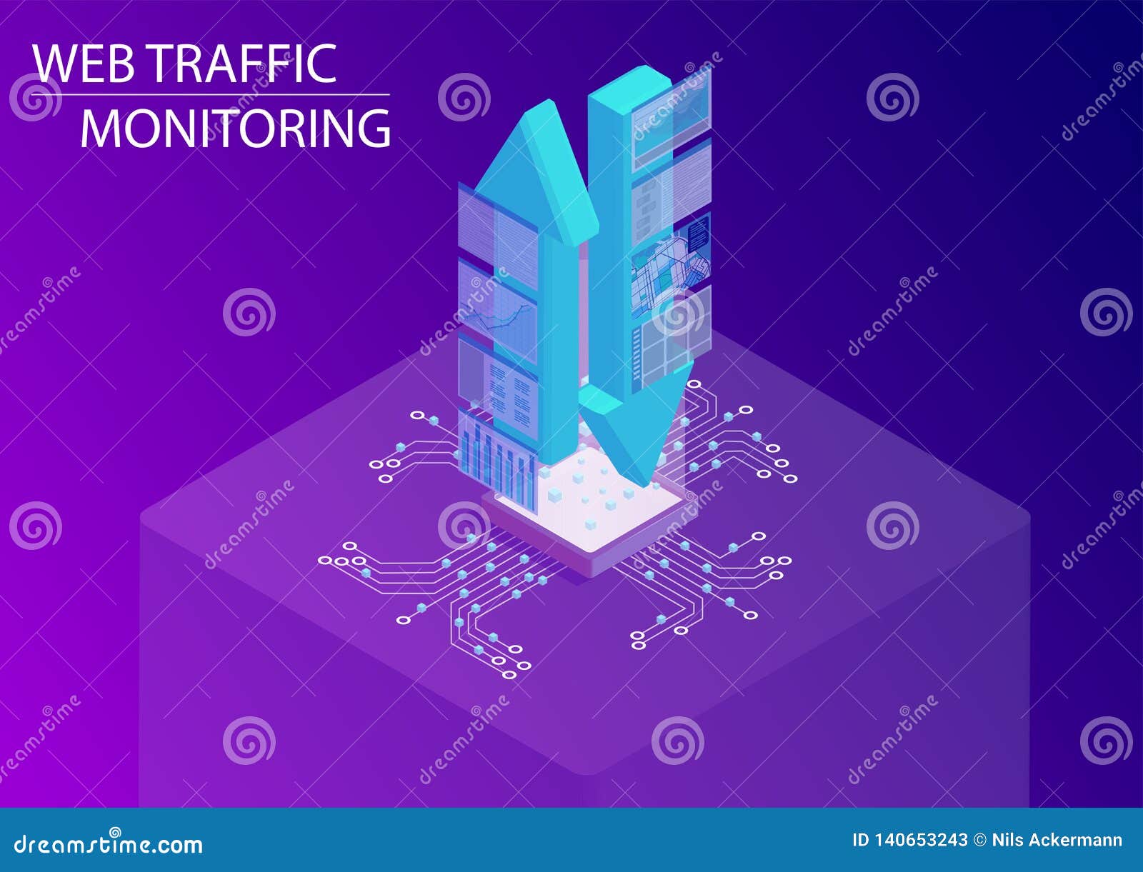 Web Traffic Monitoring Concept With Symbol Of Floating Upload And ...