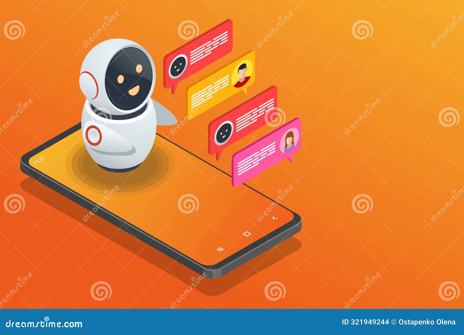 Isometric AI Chat Bot. Little Minimal Modern White Robot. AI Chat Bot ...