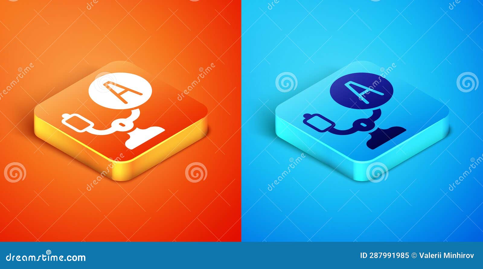 Isometric Aircraft Steering Helm Icon Isolated On Orange And Blue ...