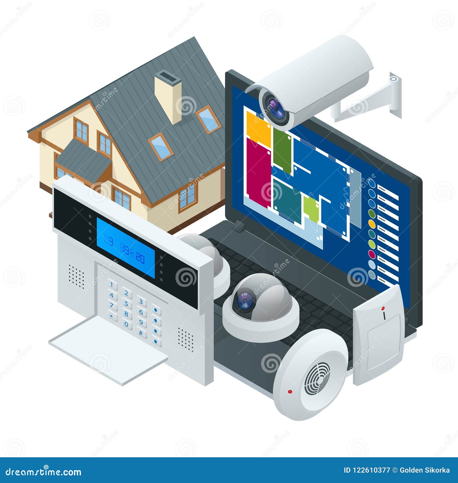 Isometric Alarm System Home. Home Security. Security Alarm Keypad With ...