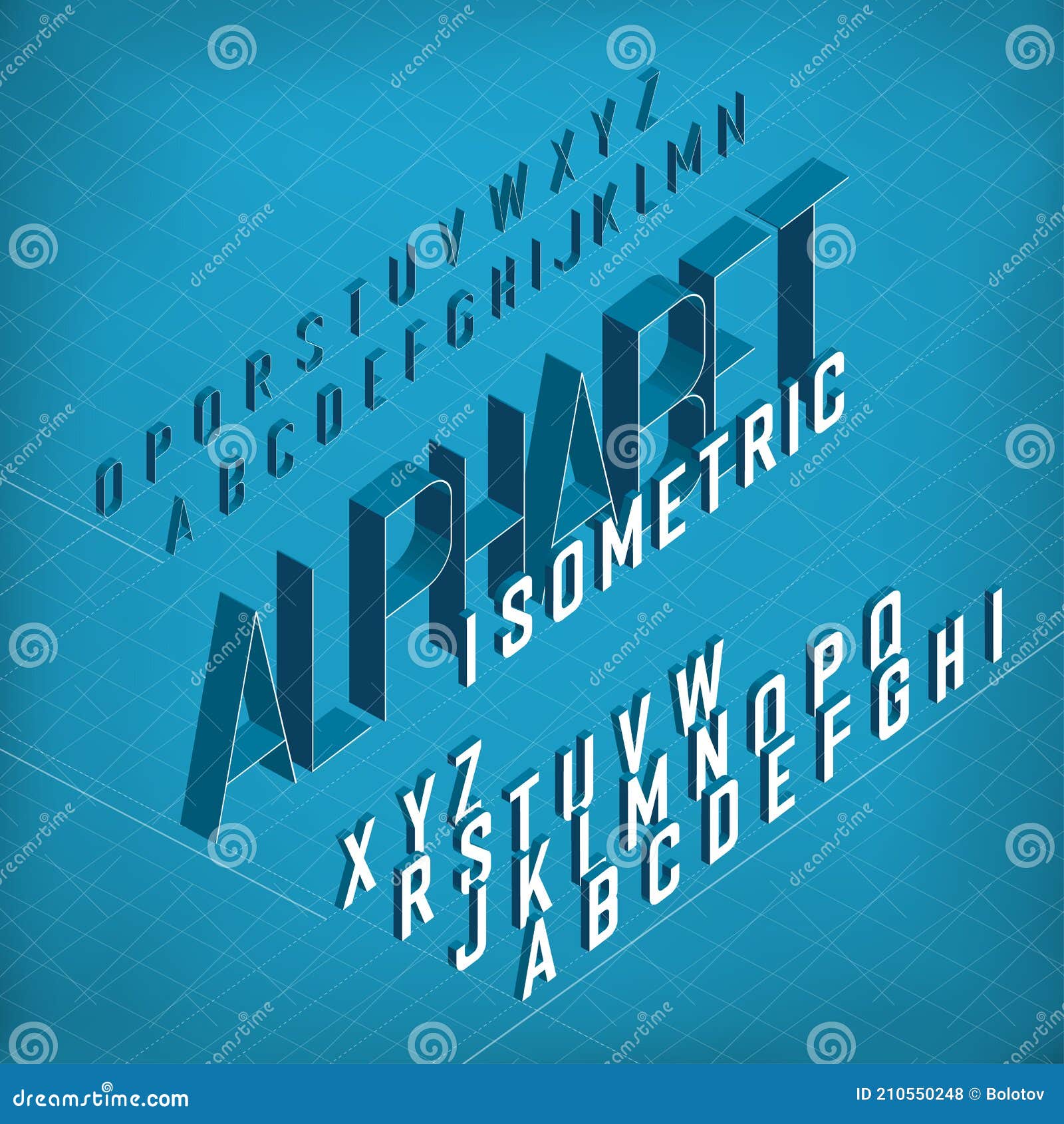 Isometric Alphabet. on Blueprint Abstract Background Stock Vector ...