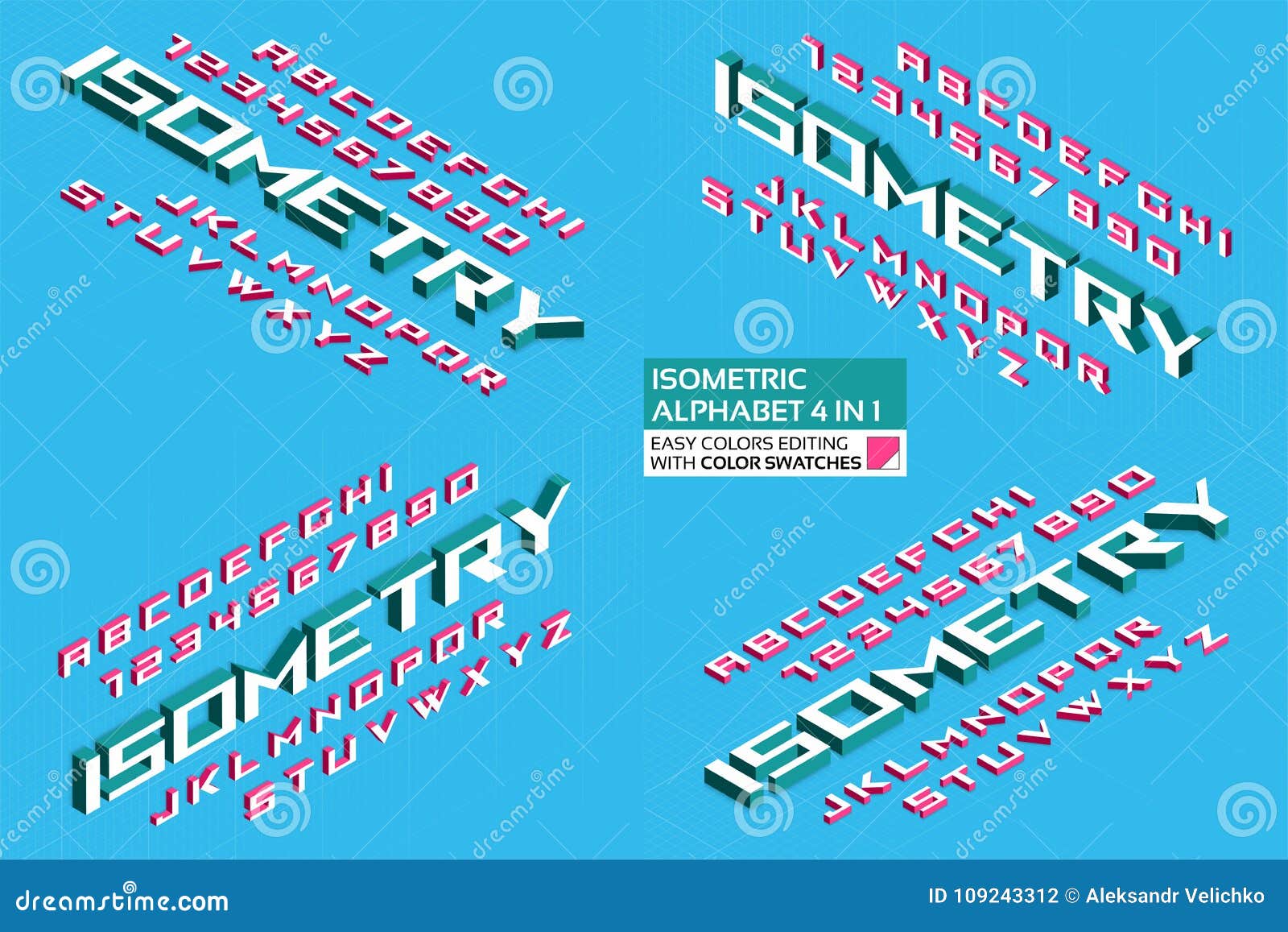 Isometric Alphabet 4 in 1. 3d Letters and Numbers Stock Photo - Image ...