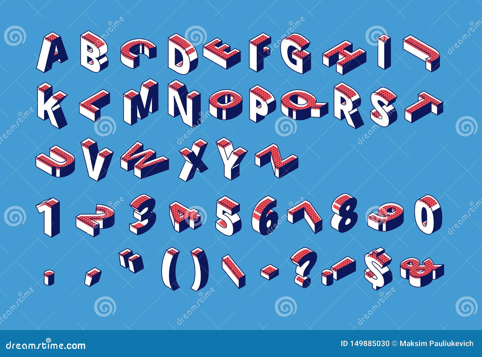 Isometric Alphabet, Numbers and Punctuation Marks. Stock Vector ...