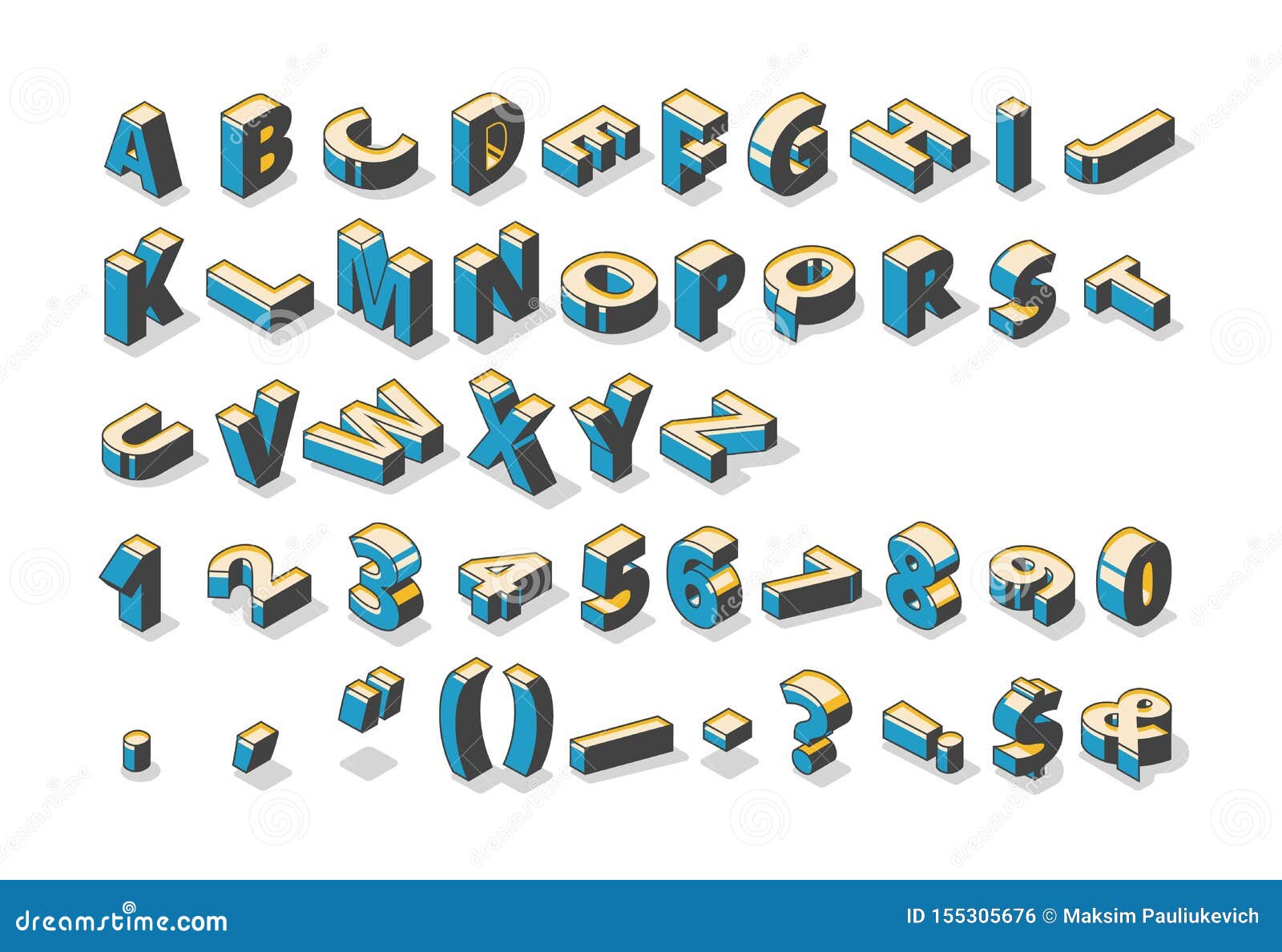 Isometric Alphabet, Numbers And Punctuation Marks Vector Illustration ... Isometric Alphabet, Numbers And Punctuation Marks Vector Illustration ...
