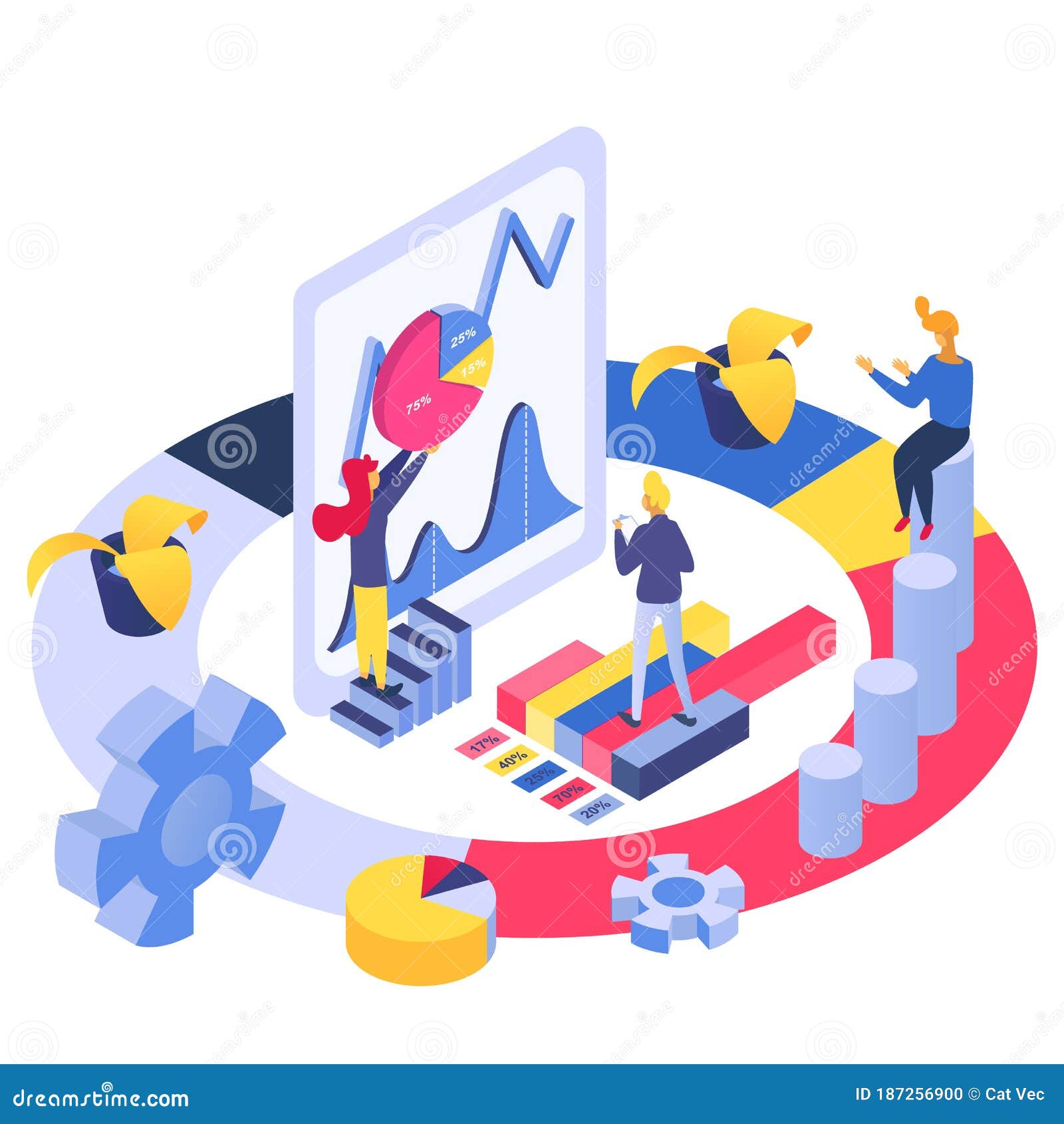 Isometric Analytics Business Team, Vector Illustration. Flat People ...