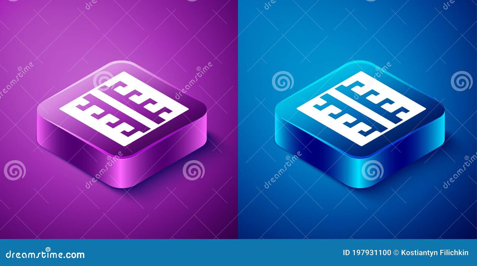 Isometric Ancient Greek Pattern Icon Isolated On Blue Background. Blue ...