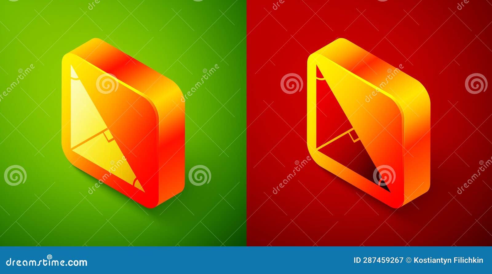 Isometric Angle Bisector of a Triangle Icon Isolated on Green and Red ...