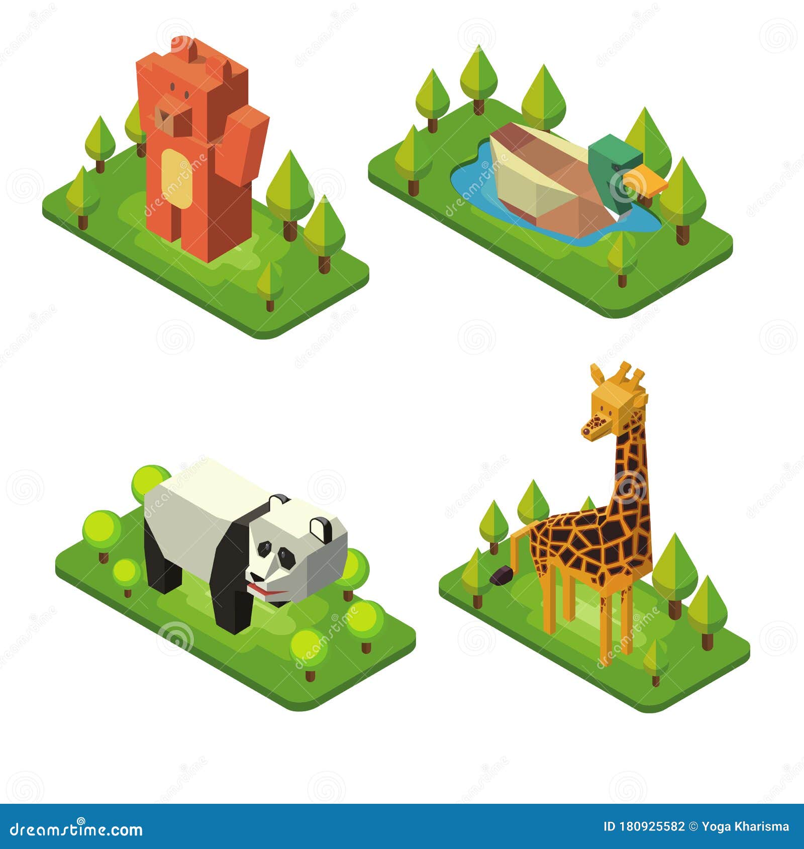 Isometric Animal Park Set Cartoon Vector | CartoonDealer.com #141065301