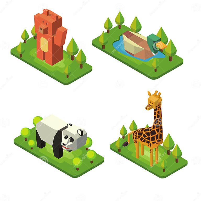 Isometric Animal Bear Panda Duck Stock Illustration - Illustration of ...
