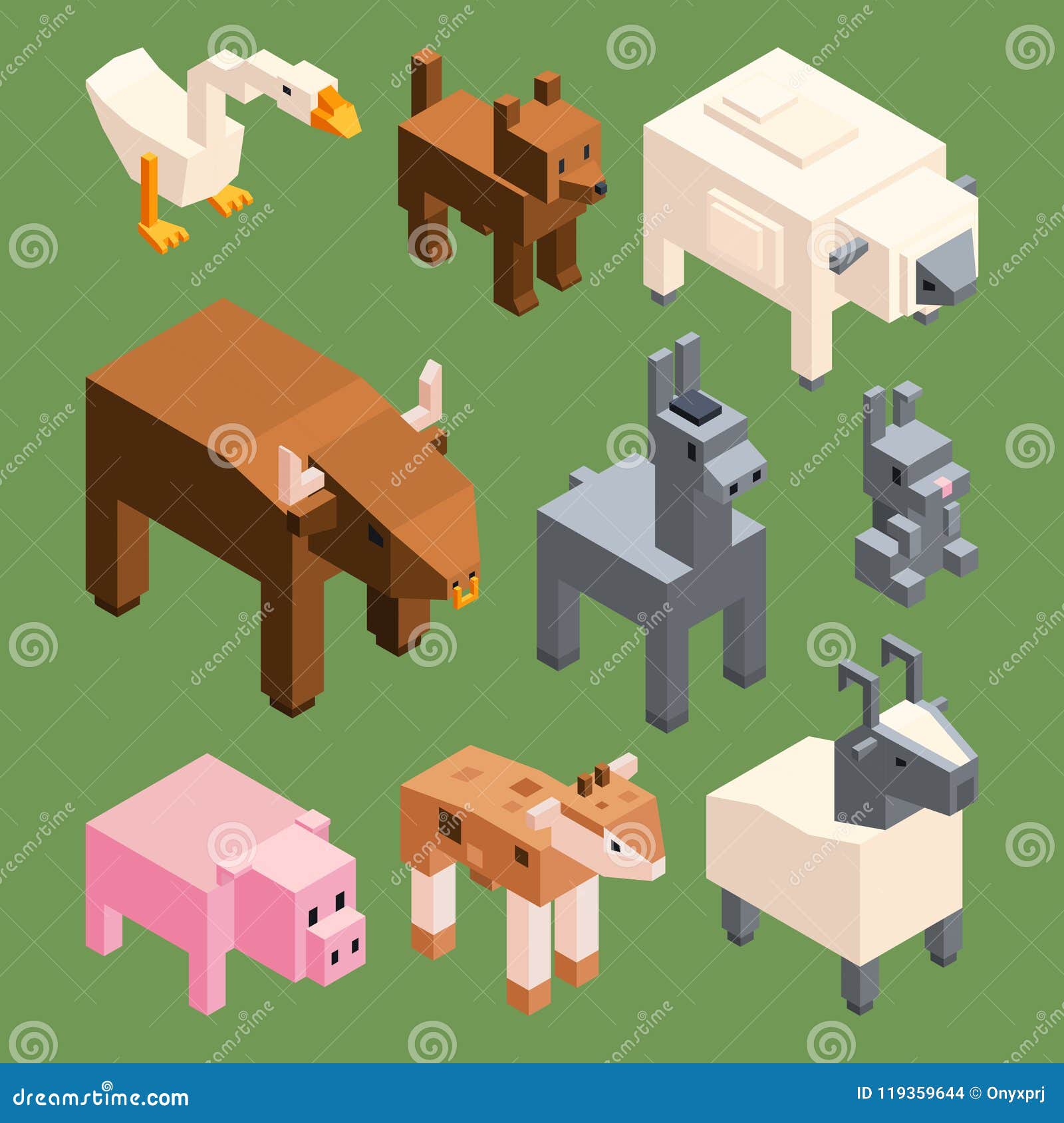 Isometric Animals of Farm. Vector Stylized 3d Animals Isolate Stock ...