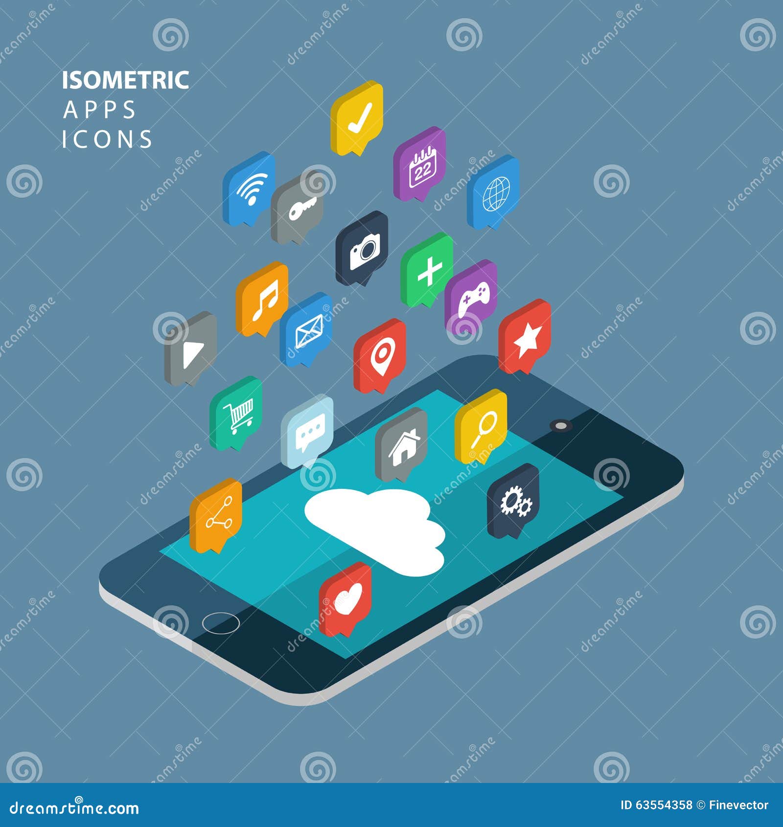 Isometric App Icons Concept. Cloud Computing Stock Vector ...