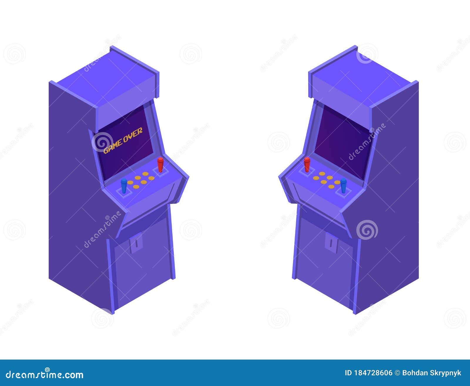 Isometric Arcade Game Machines. Retro Purple Consoles with Two ... Isometric Arcade Game Machines. Retro Purple Consoles with Two ...