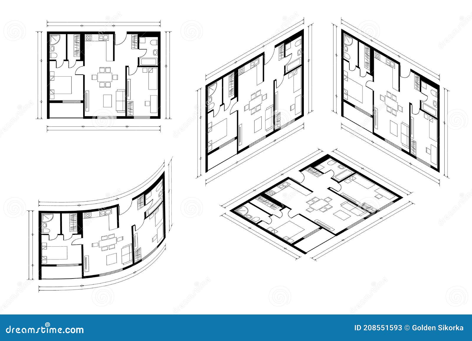 Isometric Architect Blueprint Vector Plan of Home. Blueprint House Plan ...