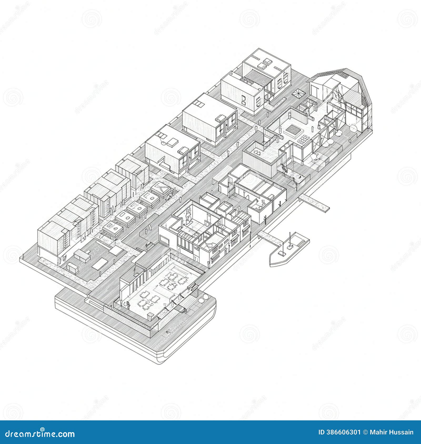Isometric Architectural Design Of A Modern Urban Neighborhood. Features Multiple Royalty-Free ...