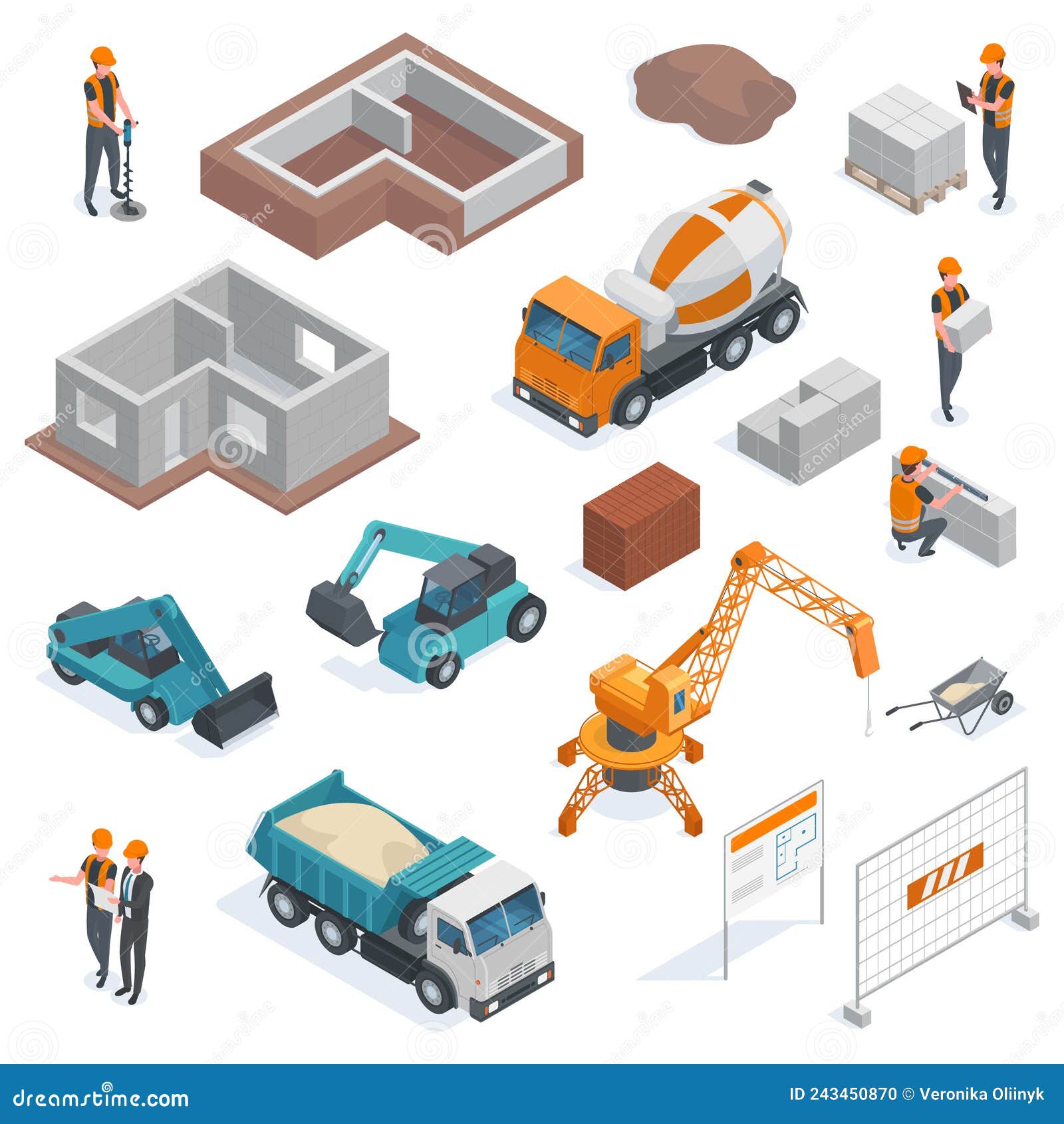 Isometric Architecture Building Construction, Architect and Builders ...