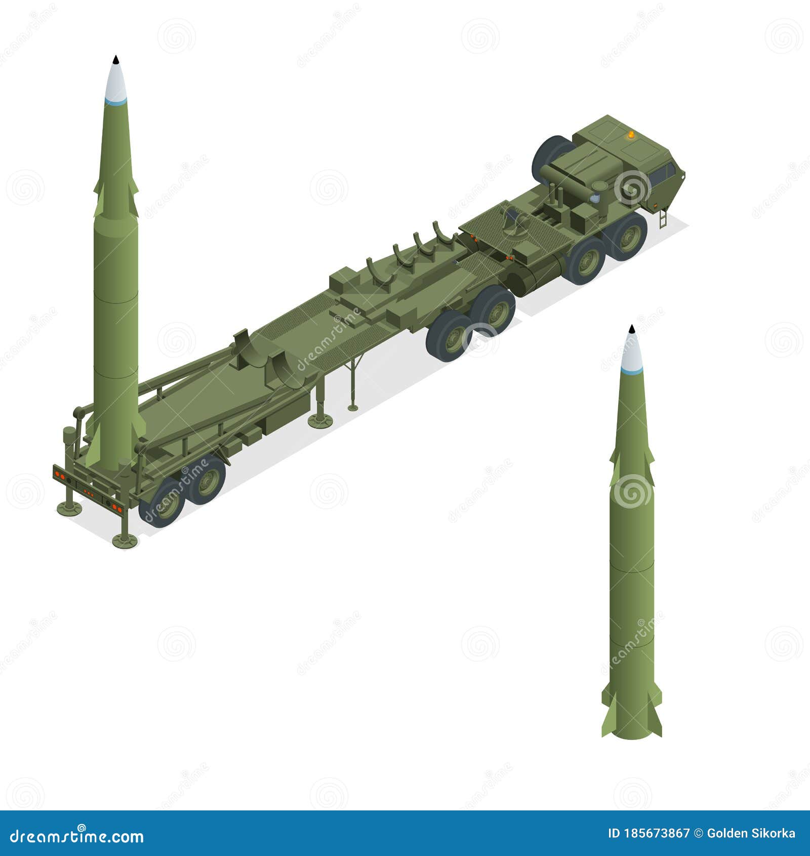 Isometric Army Tractor with a Rocket. Medium Range Ballistic Missile ...