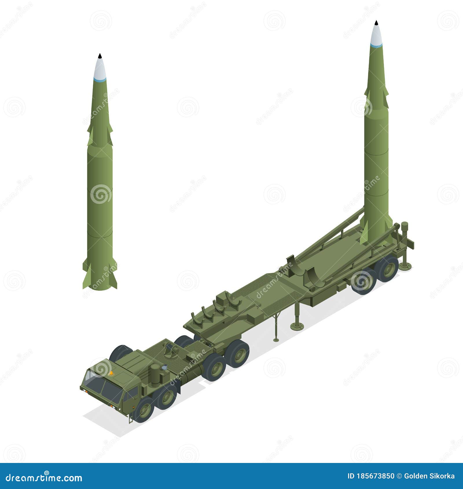 Isometric Army Tractor with a Rocket. Medium Range Ballistic Missile ...