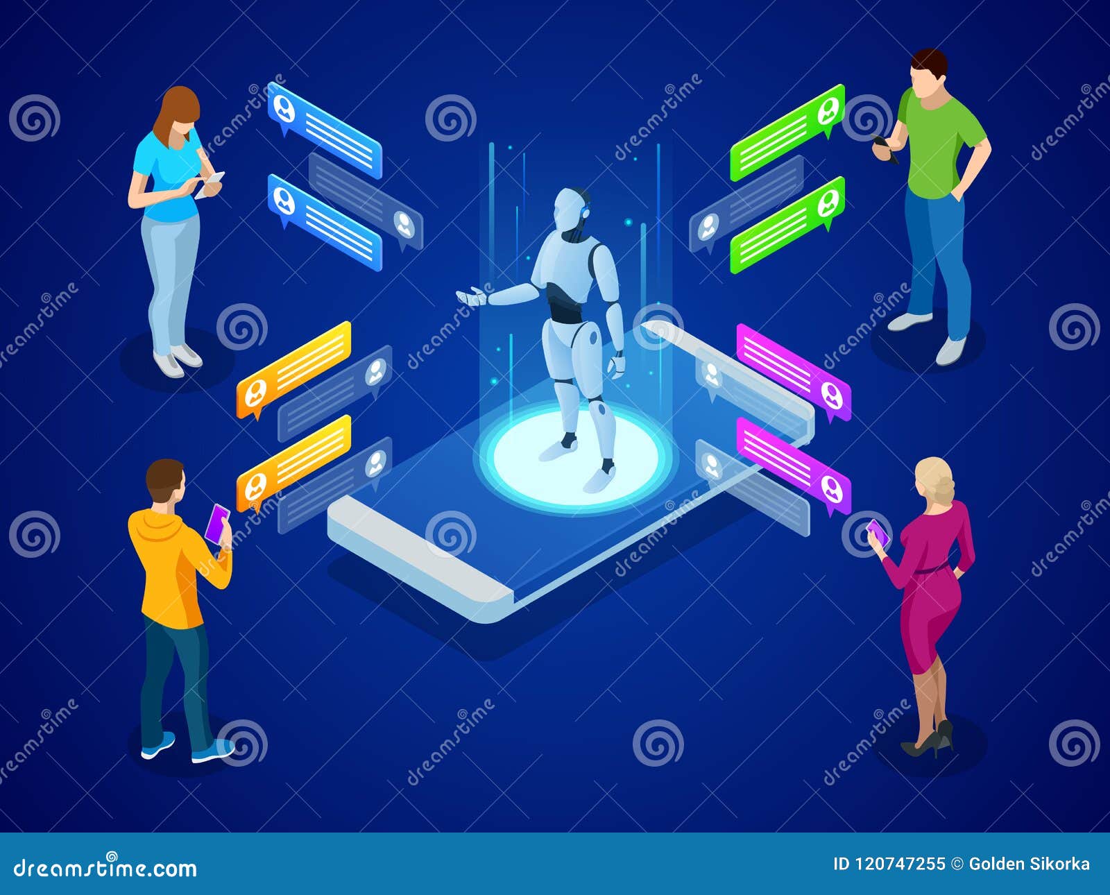Isometric Artificial Intelligence. AI and Business IOT Concept. Mans ...