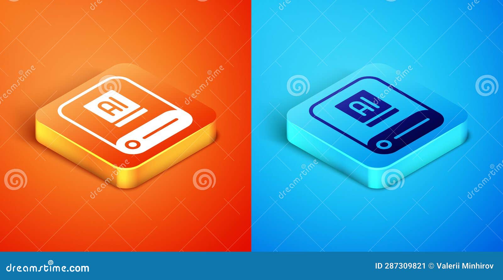 Isometric Artificial Intelligence AI Icon Isolated on Orange and Blue ...