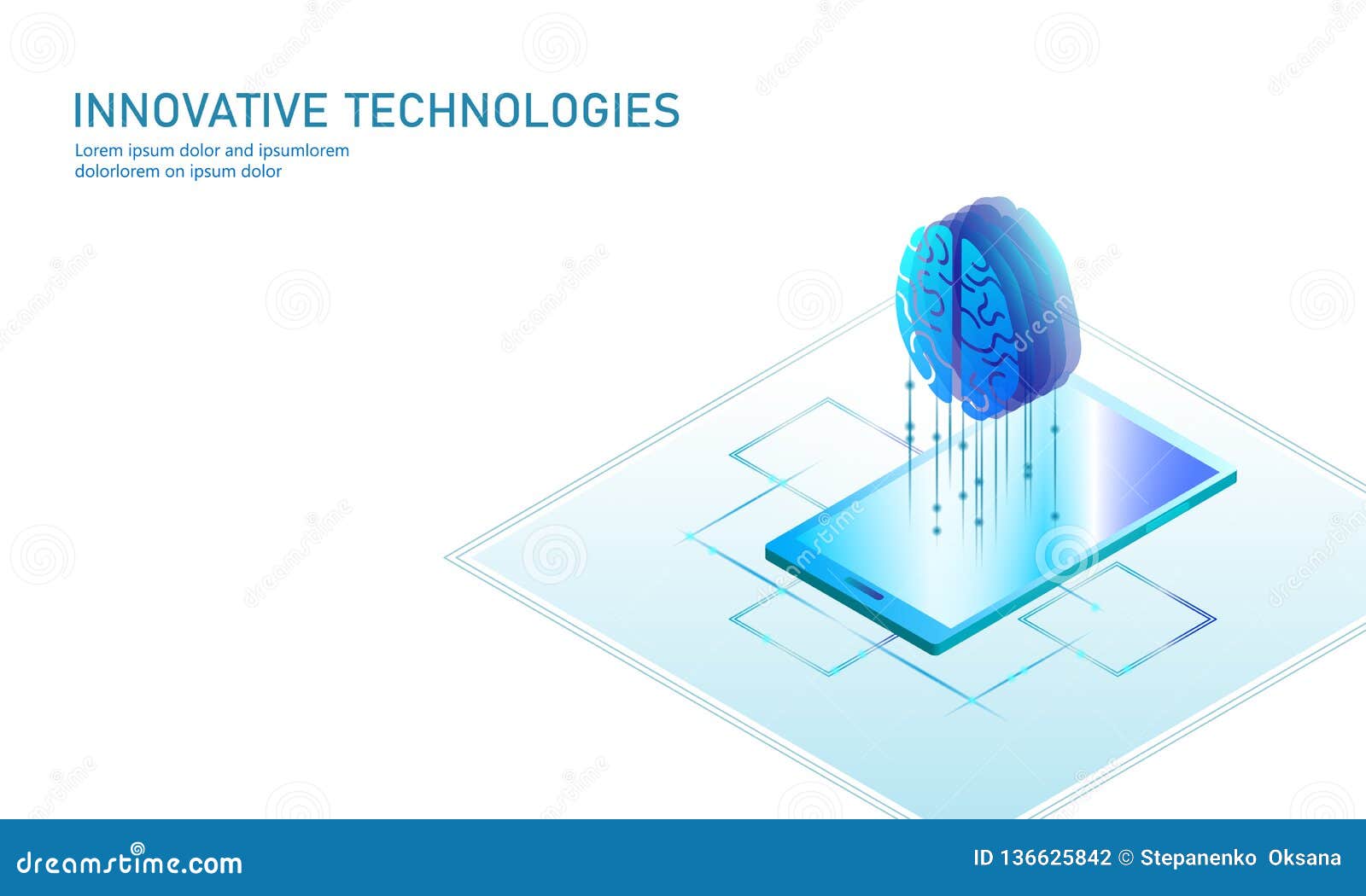 Isometric Artificial Intelligence Business Concept. Blue Glowing ...