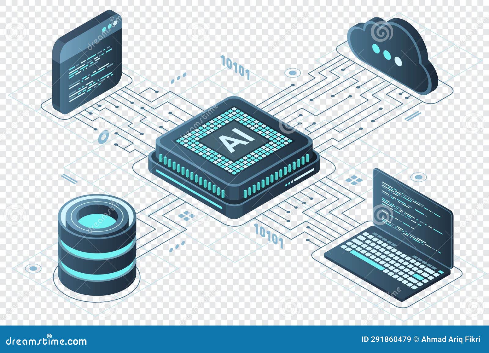 Isometric Artificial Intelligence Chip Concept. Artificial Intelligence Server. Futuristic ...