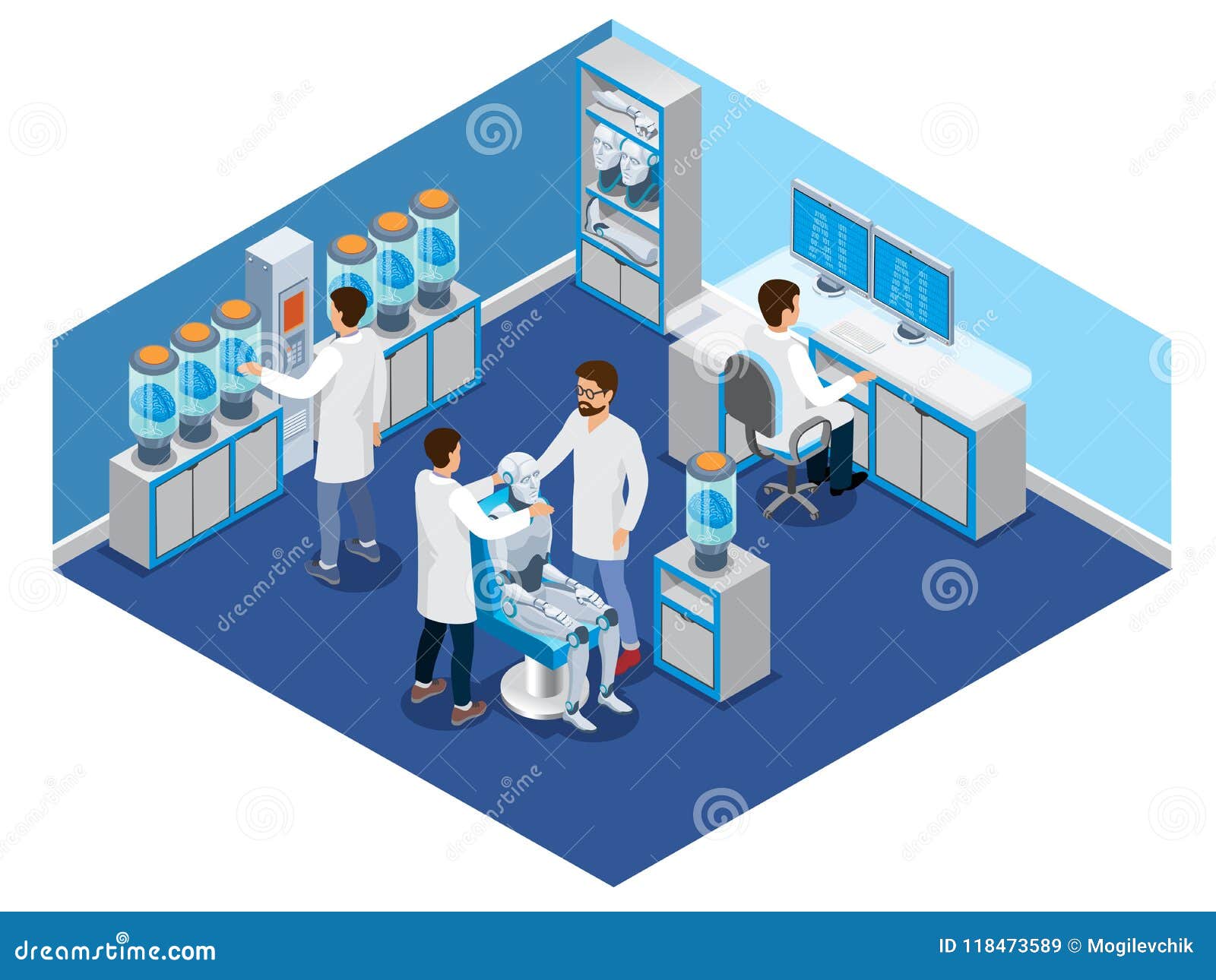 Scientists Create Cyborgs In Laboratory Set. Robot Creating Stages ...