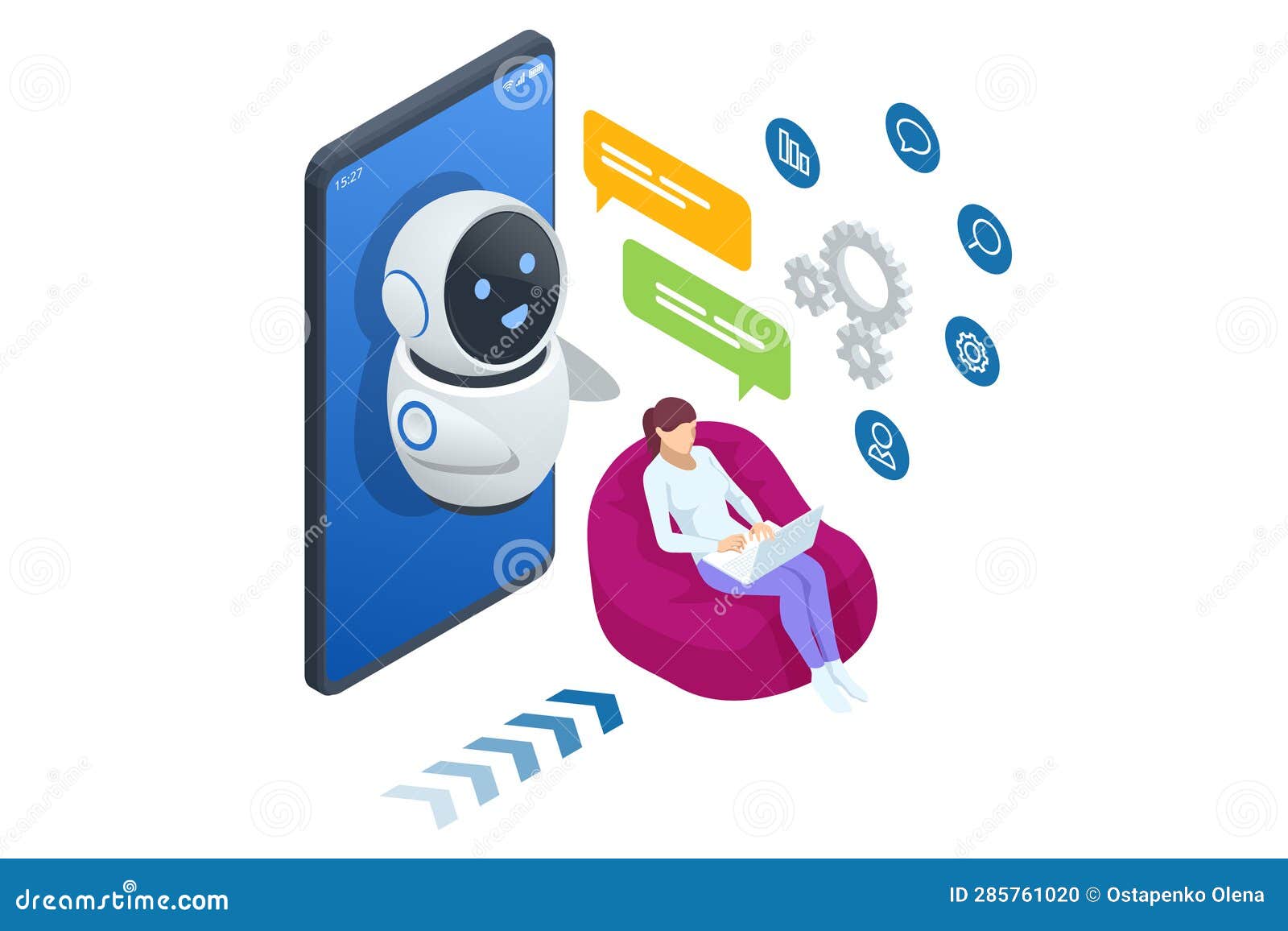 Isometric ChatGPT Concept. Artificial Intelligence Chatbot, Machine ...