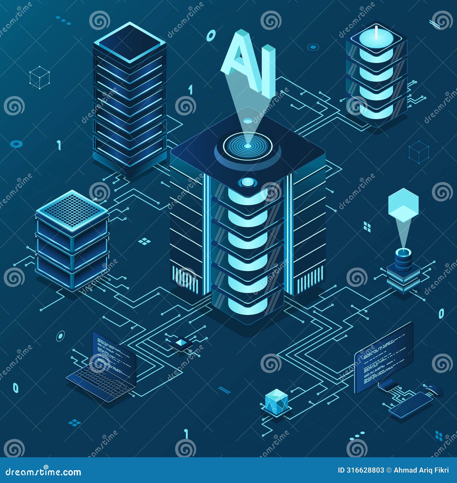 Isometric Artificial Intelligence Technology. Isometric Cloud Computing ...
