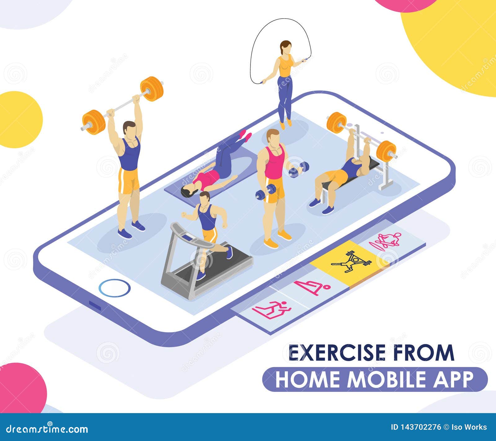 People Exercising from a Mobile App Isometric Artwork Concept. Stock ... People Exercising from a Mobile App Isometric Artwork Concept. Stock ...
