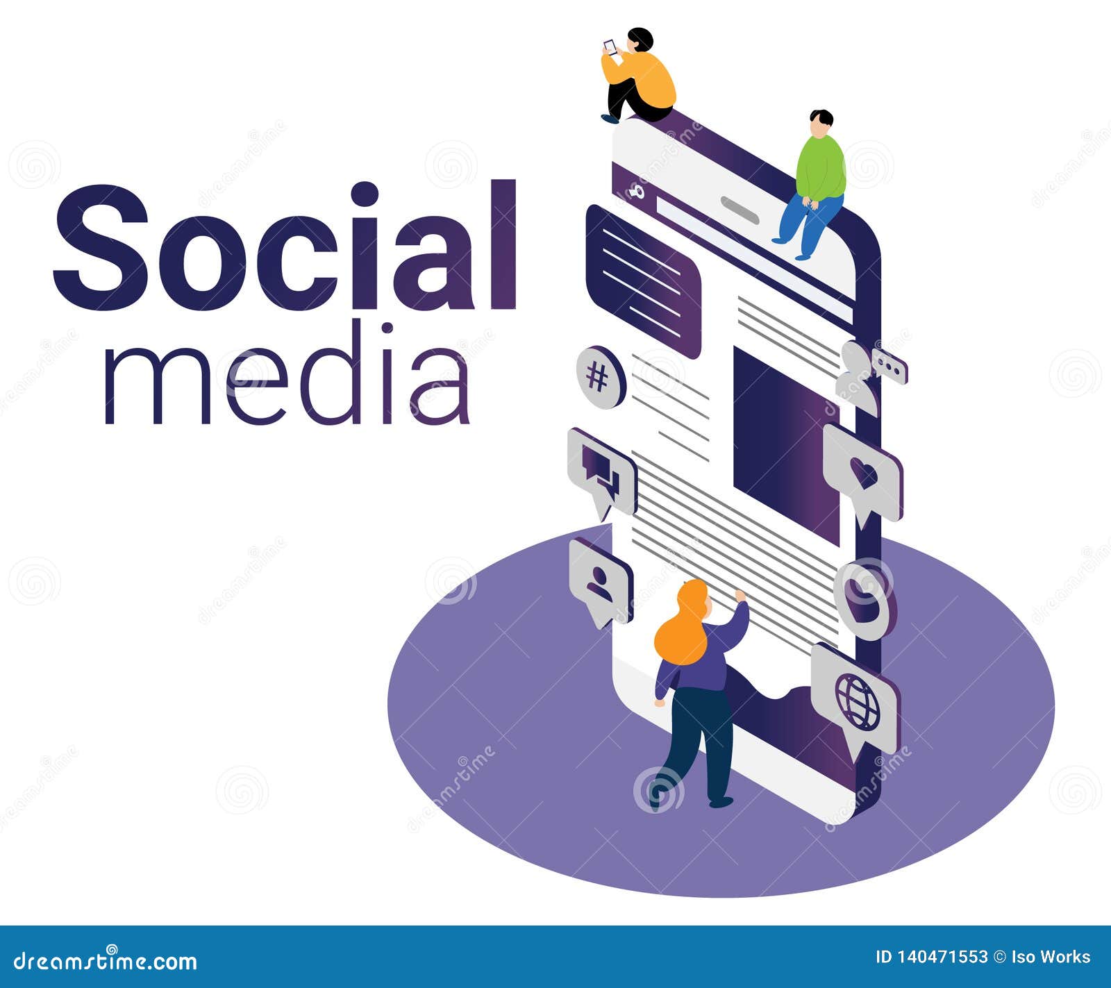 Isometric Artwork Concept Of Social Media Marketing Stock Vector